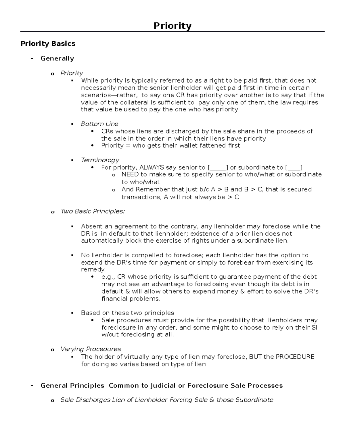 Chapter 8 Outline- priority among secured creditors - Priority Priority ...