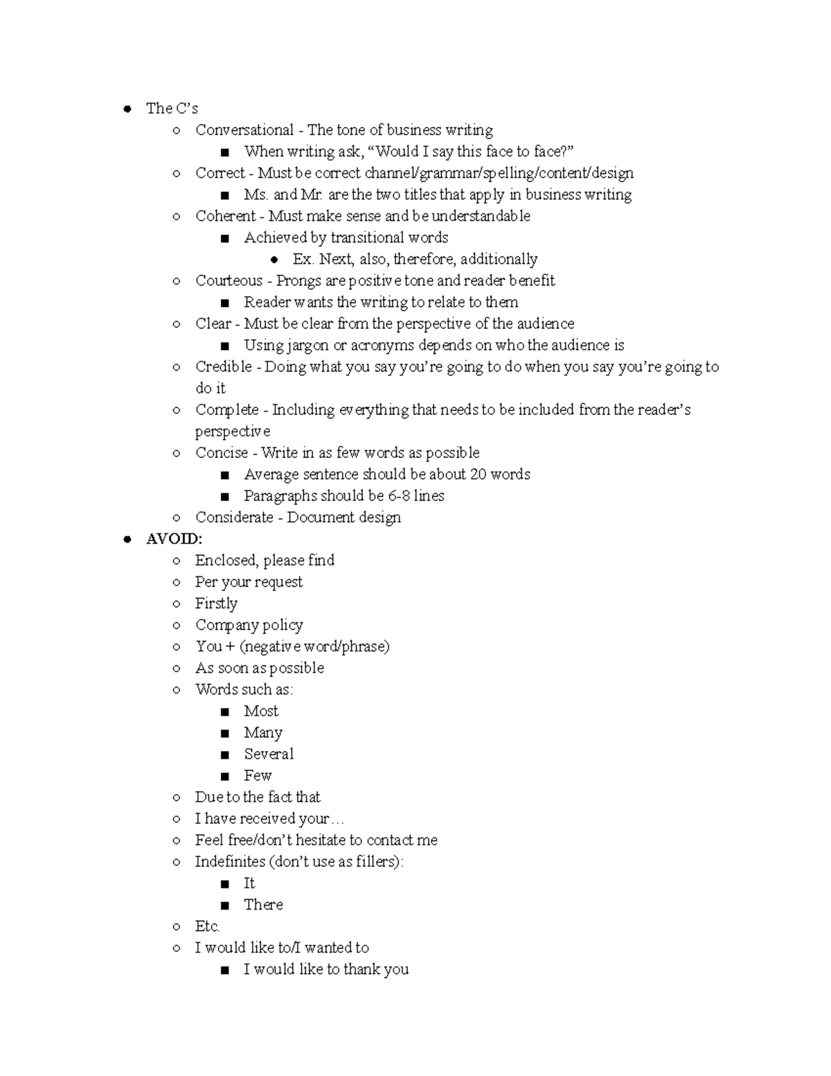 Avoid List The C s Conversational The Tone Of Business Writing When