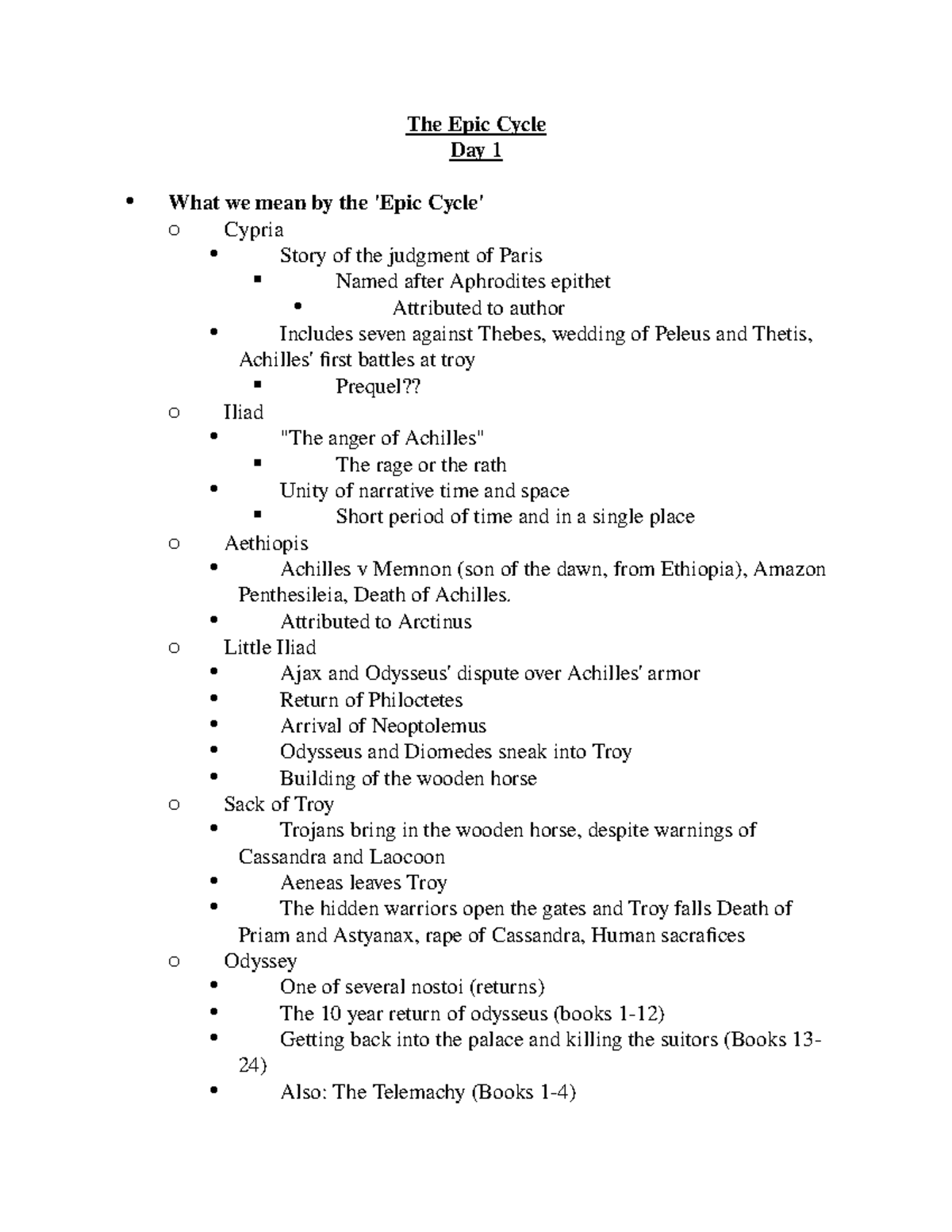 CLAS 110 Lecture 10 - Classical Mythology Fall 2018 Notes - The Epic ...