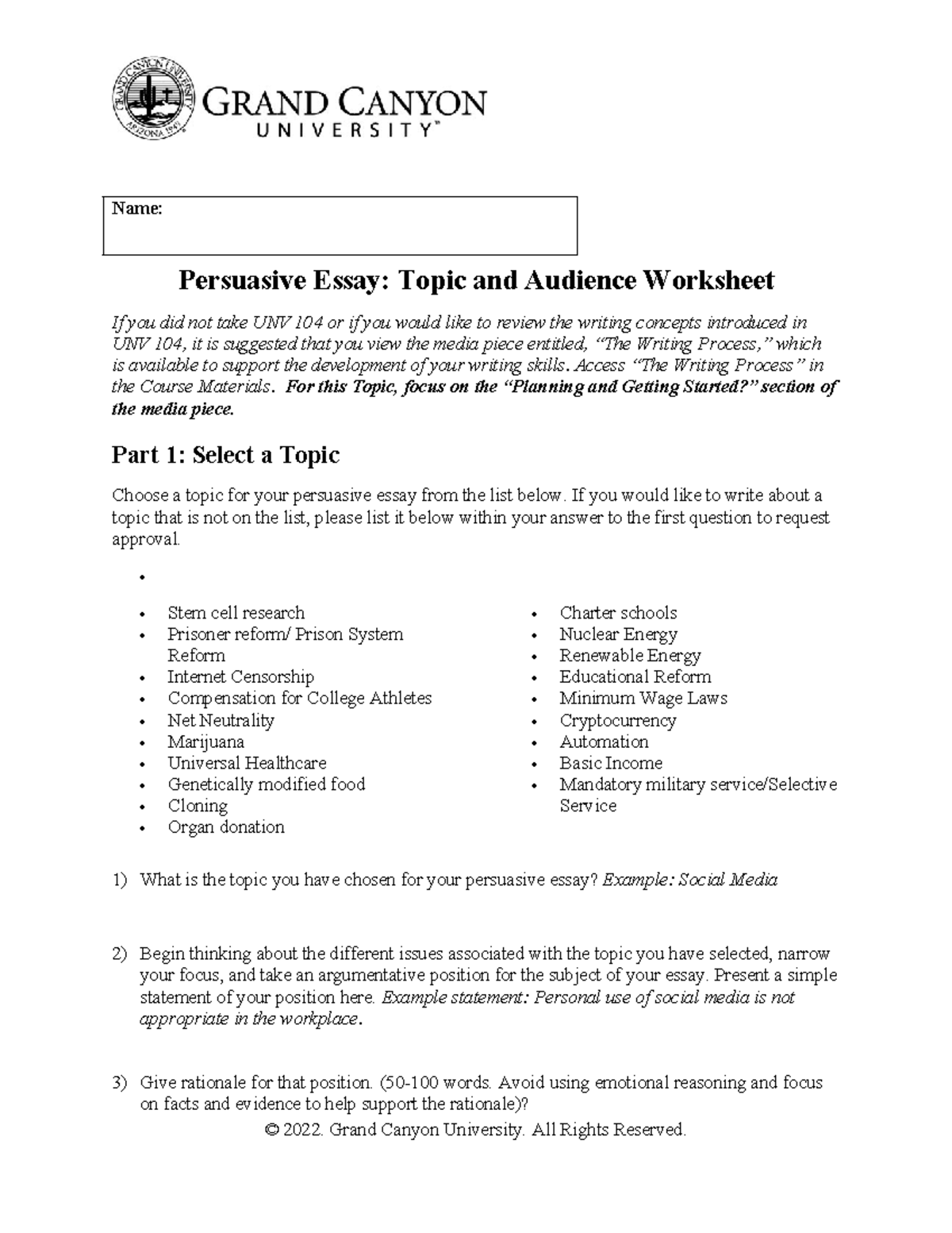 T1 Topicand Audience Worksheet PHI105 Persuasive Essay Planning 9 5 22 ...