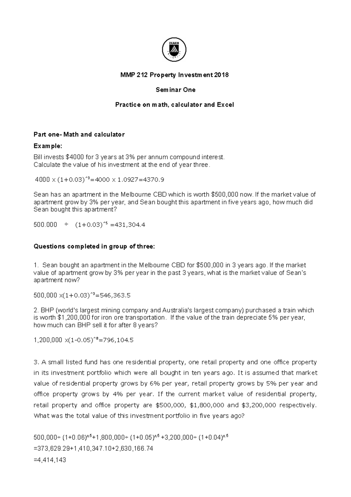 Seminar One Answer - MMP 212 Property Investment 2018 Seminar One ...
