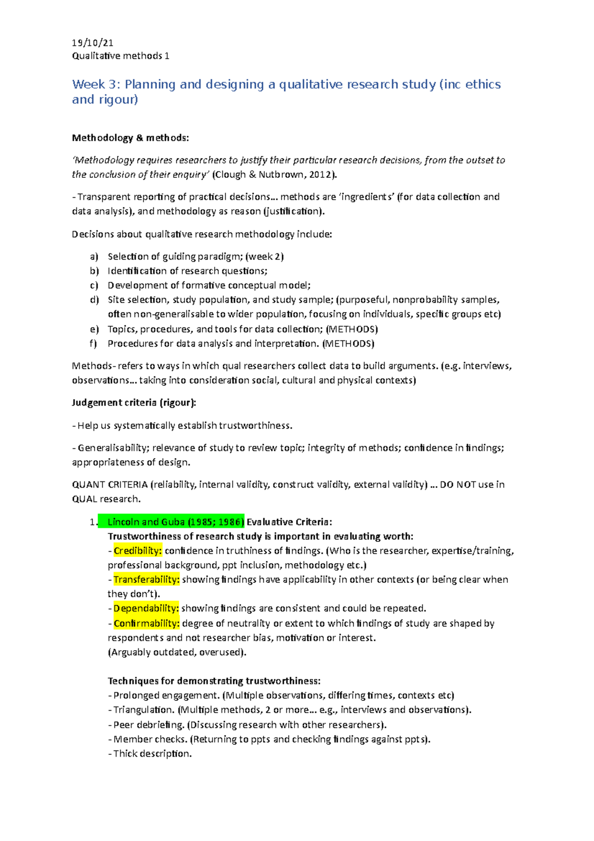 Week 3 Lecture (Planning & Designing) - 19/10/ Qualitative methods 1 ...