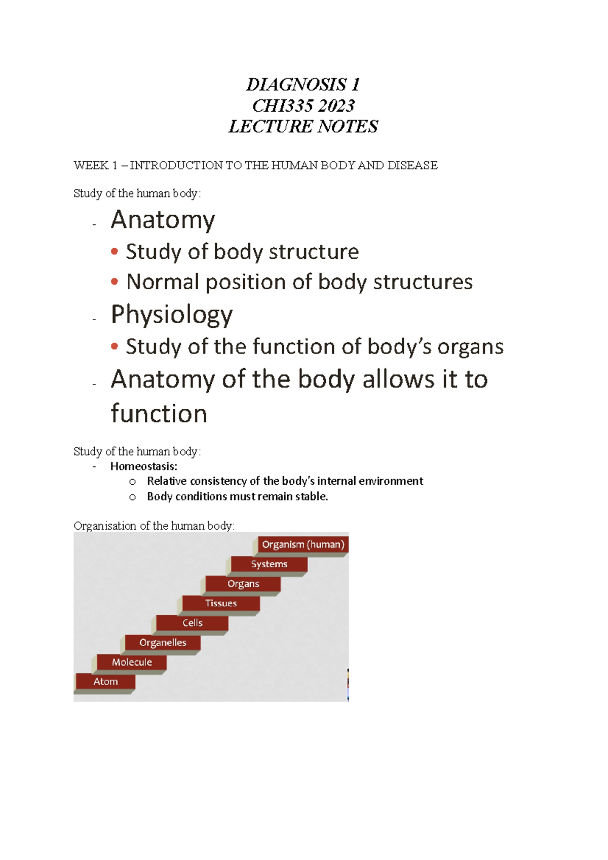 Diagnosis 1 - Detailed lecture notes - DIAGNOSIS 1 CHI335 2023 LECTURE ...