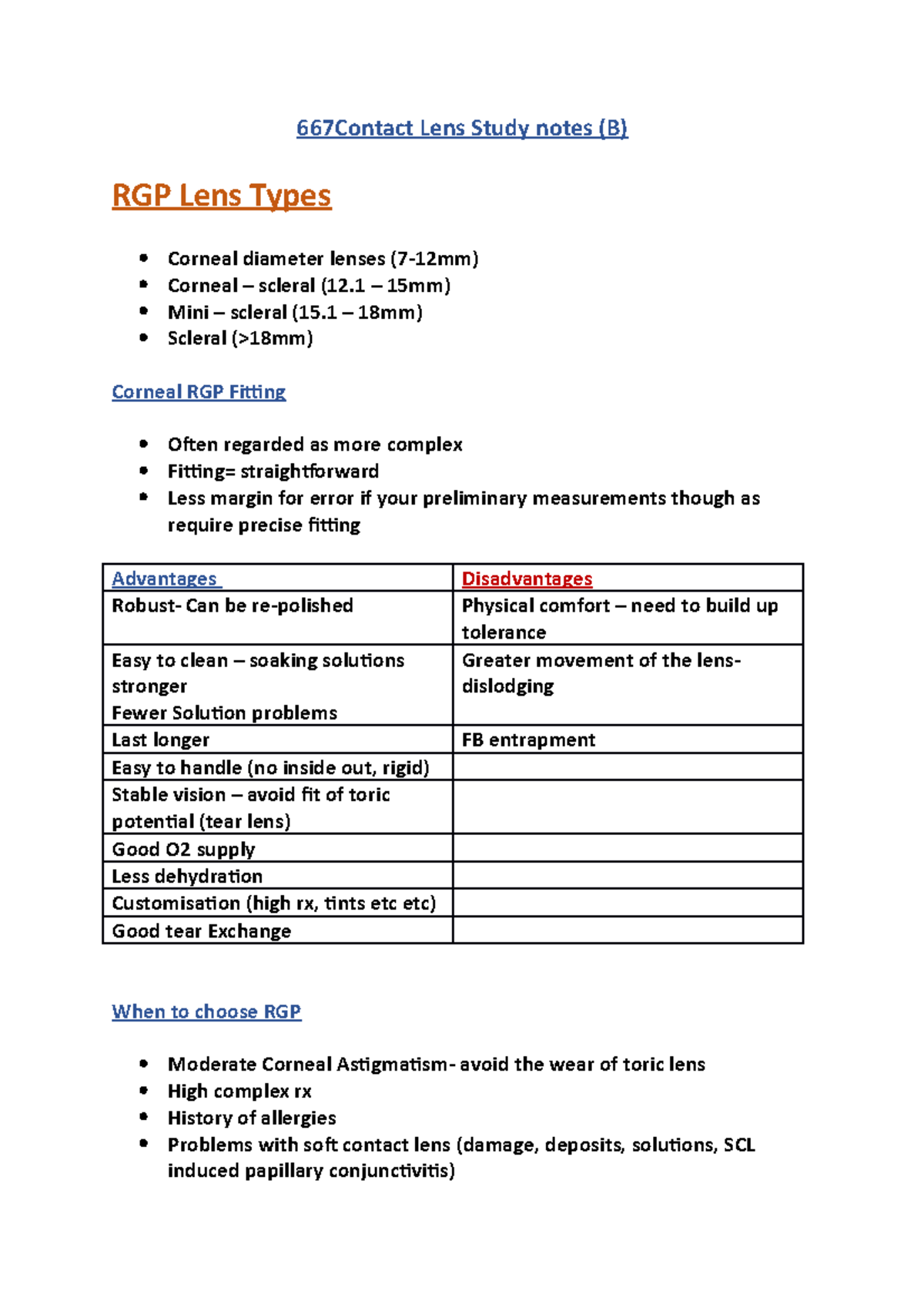 RGP - n/a - 667Contact Lens Study notes (B) RGP Lens Types Corneal ...