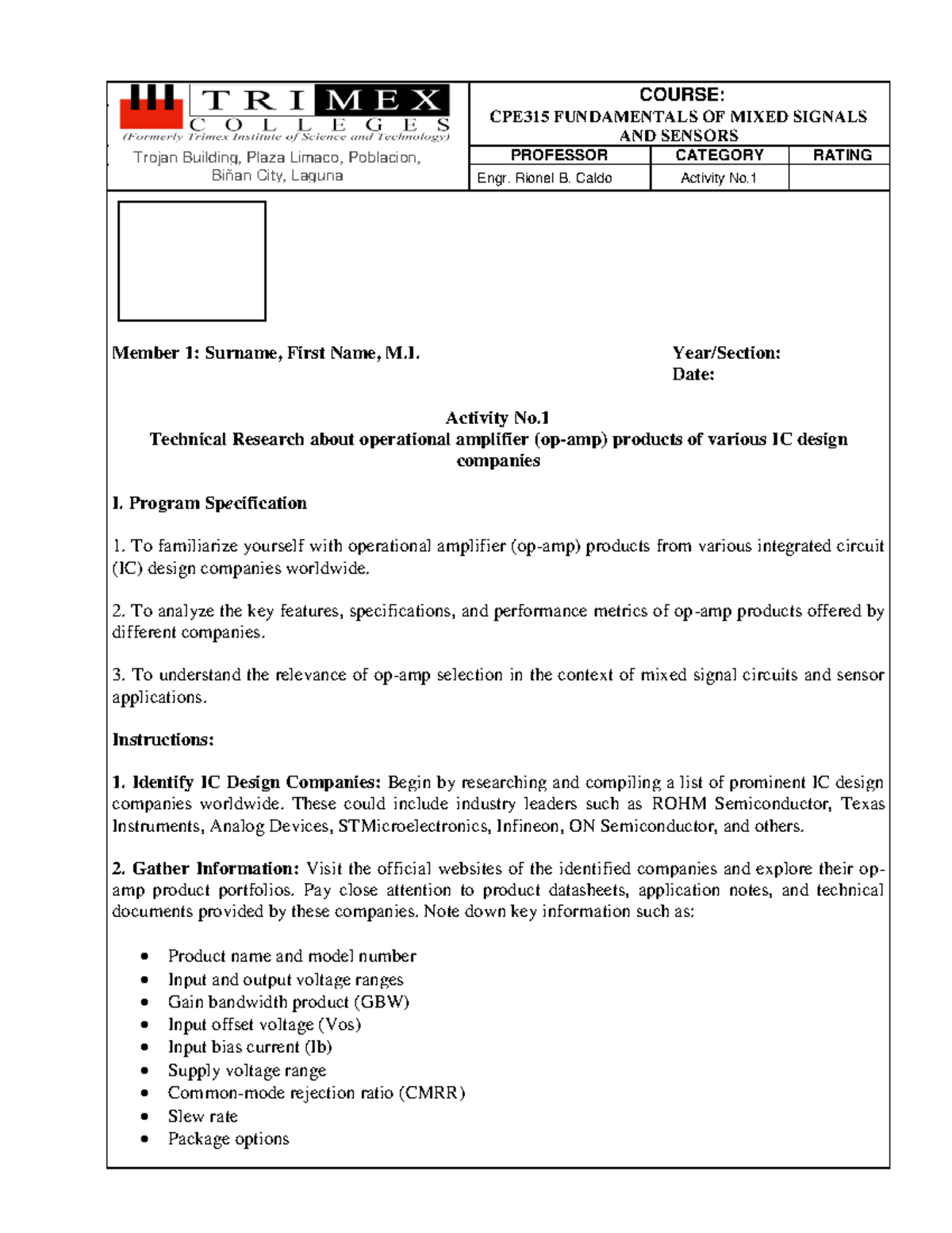 Activity No - COURSE: CPE315 FUNDAMENTALS OF MIXED SIGNALS AND SENSORS ...