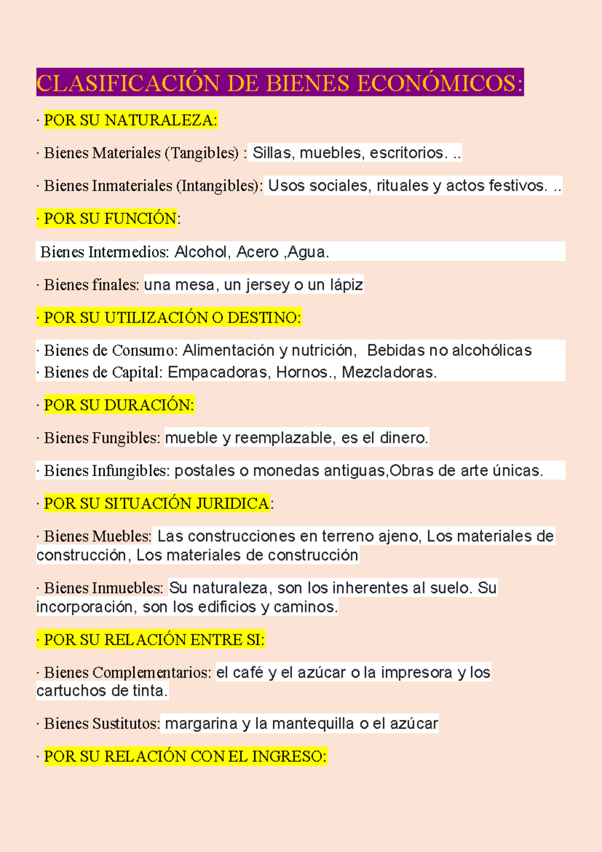 Clasificación DE Bienes Económicos - CLASIFICACIÓN DE BIENES ECONÓMICOS ...