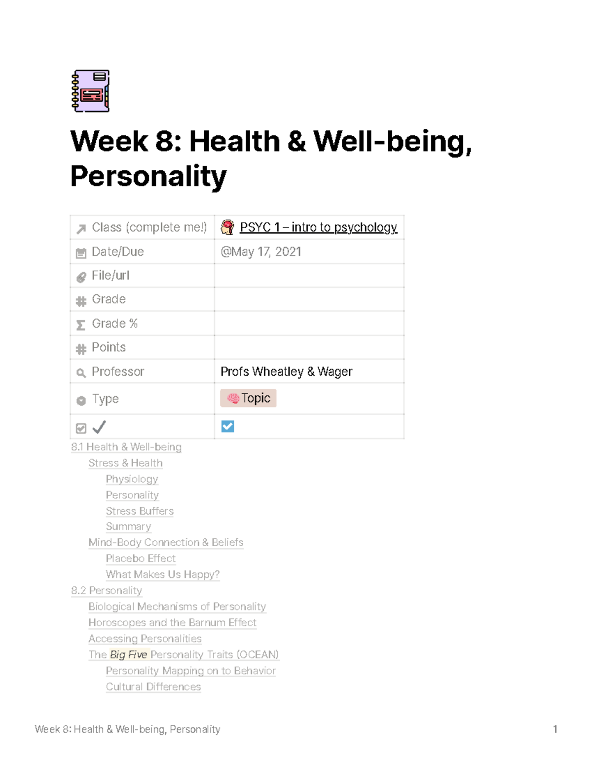 Week 8 Health Well-being Personality - Week 8: Health & Well-being ...