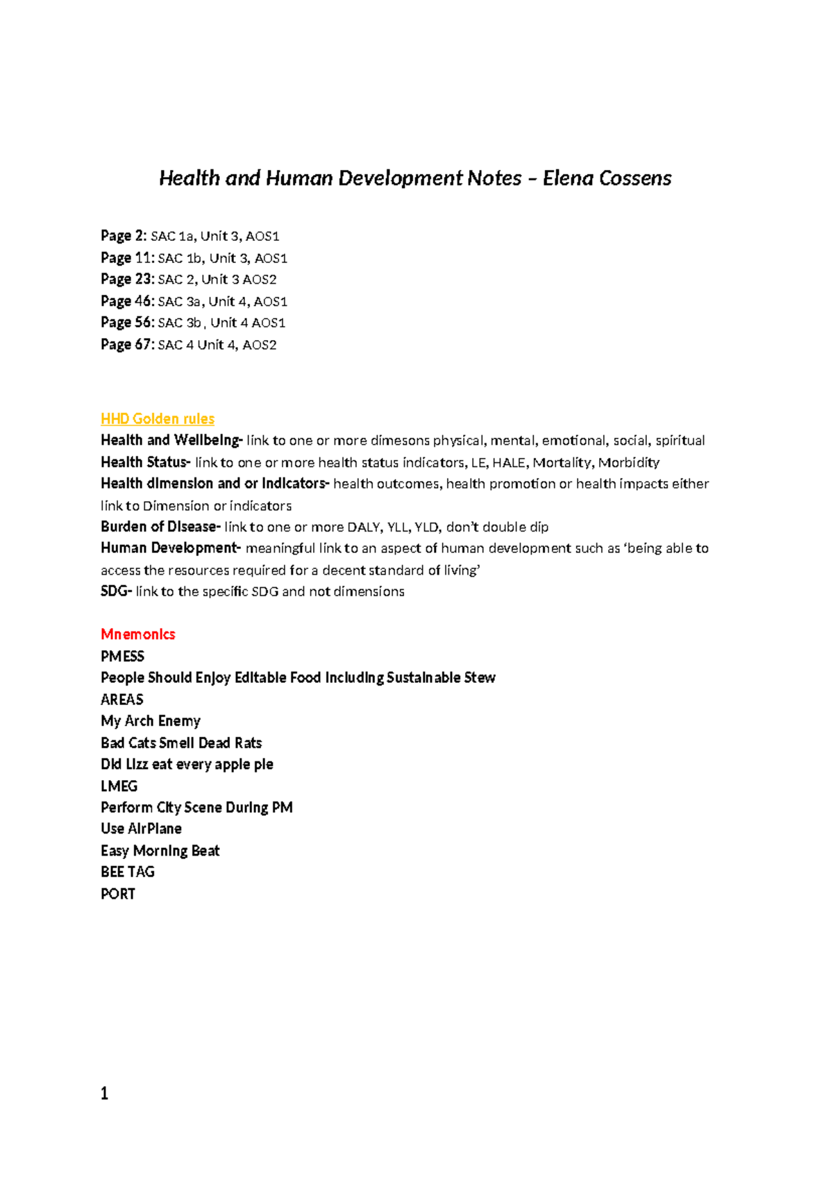 HHD Unit3 4 - Unit 3 and 4 notes - Health and Human Development Notes ...