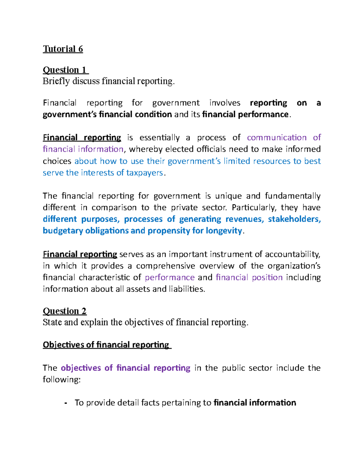 PSA-Tutorial-6 - public sector accounting - Tutorial 6 Question 1 ...