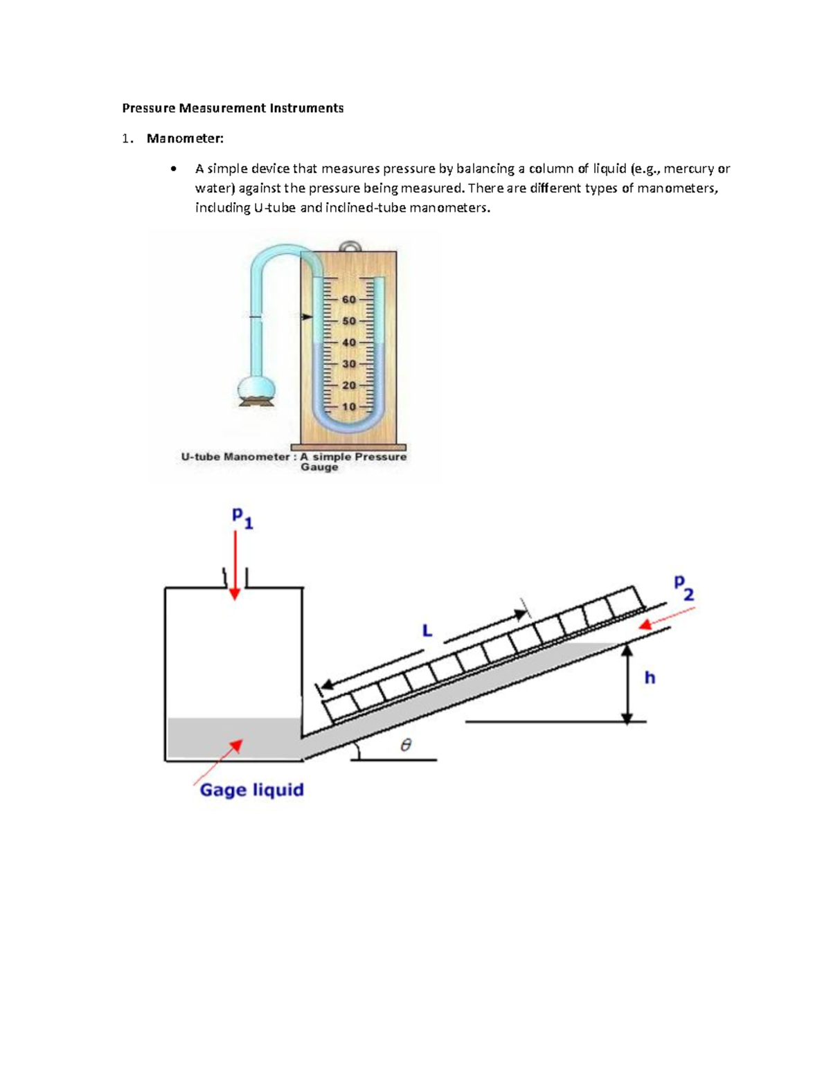 Pressure sensing Instruments 013948 - Pressure Measurement Instruments Manometer: A simple ...