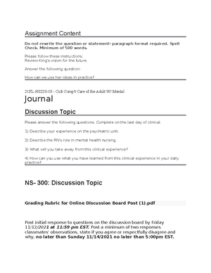 Week 1 Assignment- mental health - Week 1 Assignment Chapter 1 1 of care to clients in mental ...