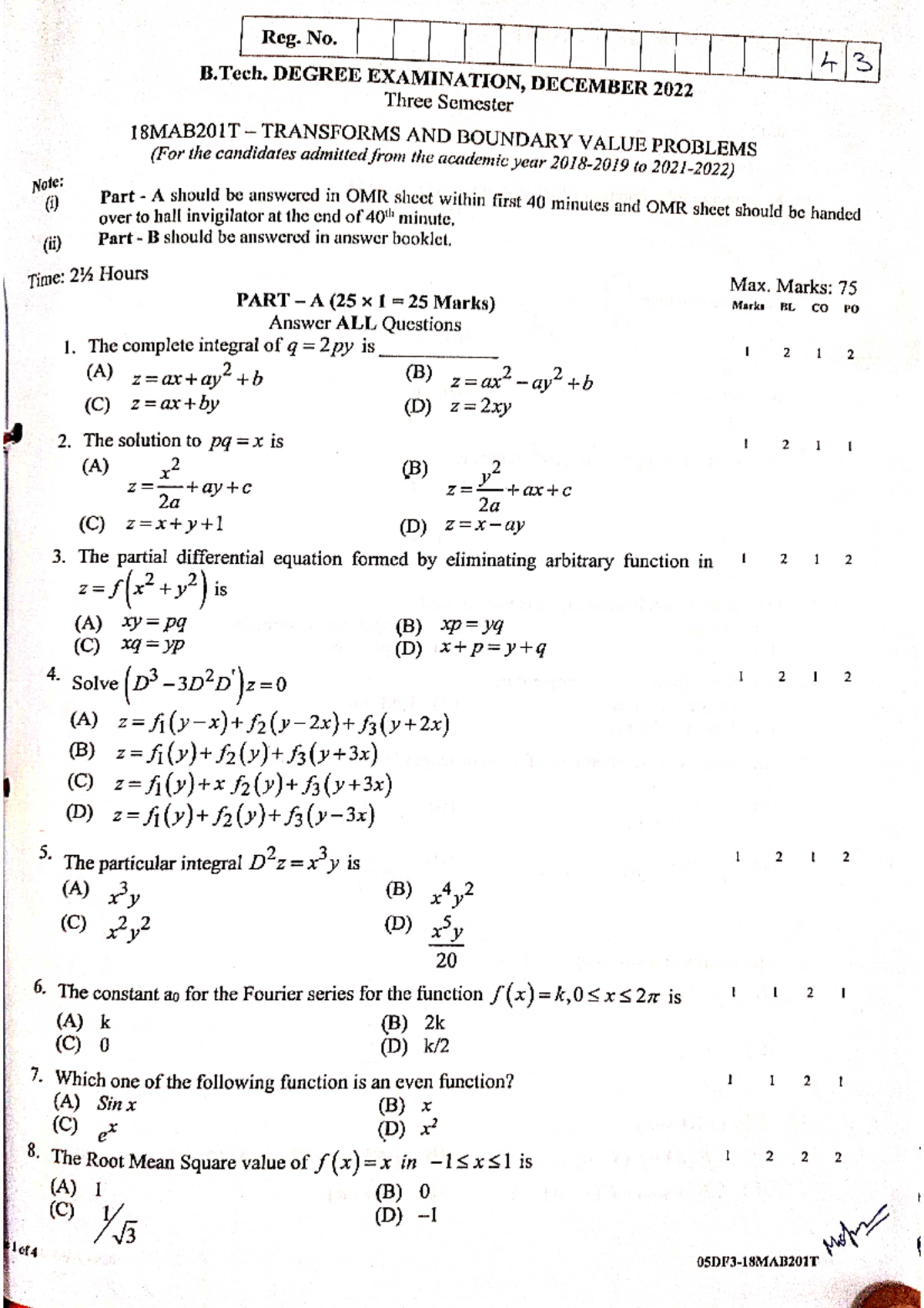 TPDE End Sem 2022 - Transforms And Boundary Value Problems - Studocu