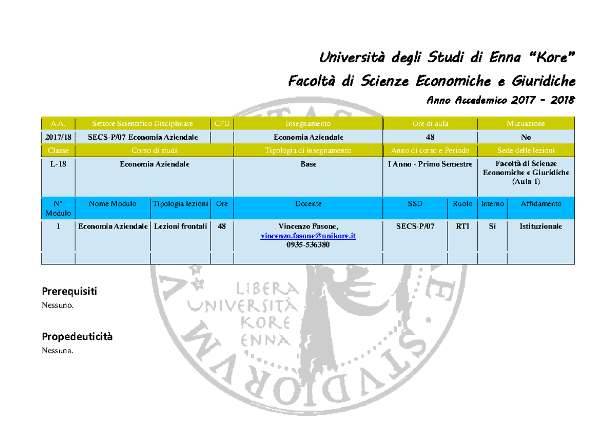 Economia Aziendale 17-18 - Università degli Studi di Enna “Kore” Facoltà di Scienze Economiche e ...