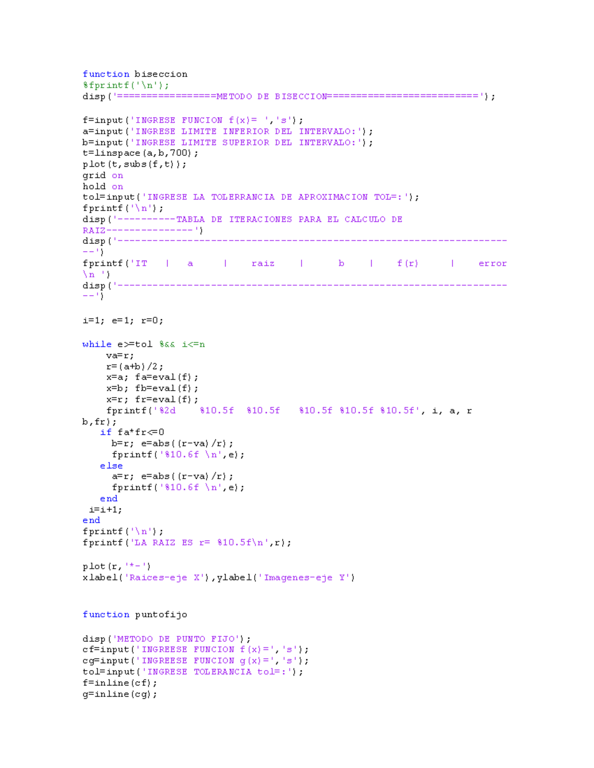 Codigos - function biseccion %fprintf('\n'); disp ...