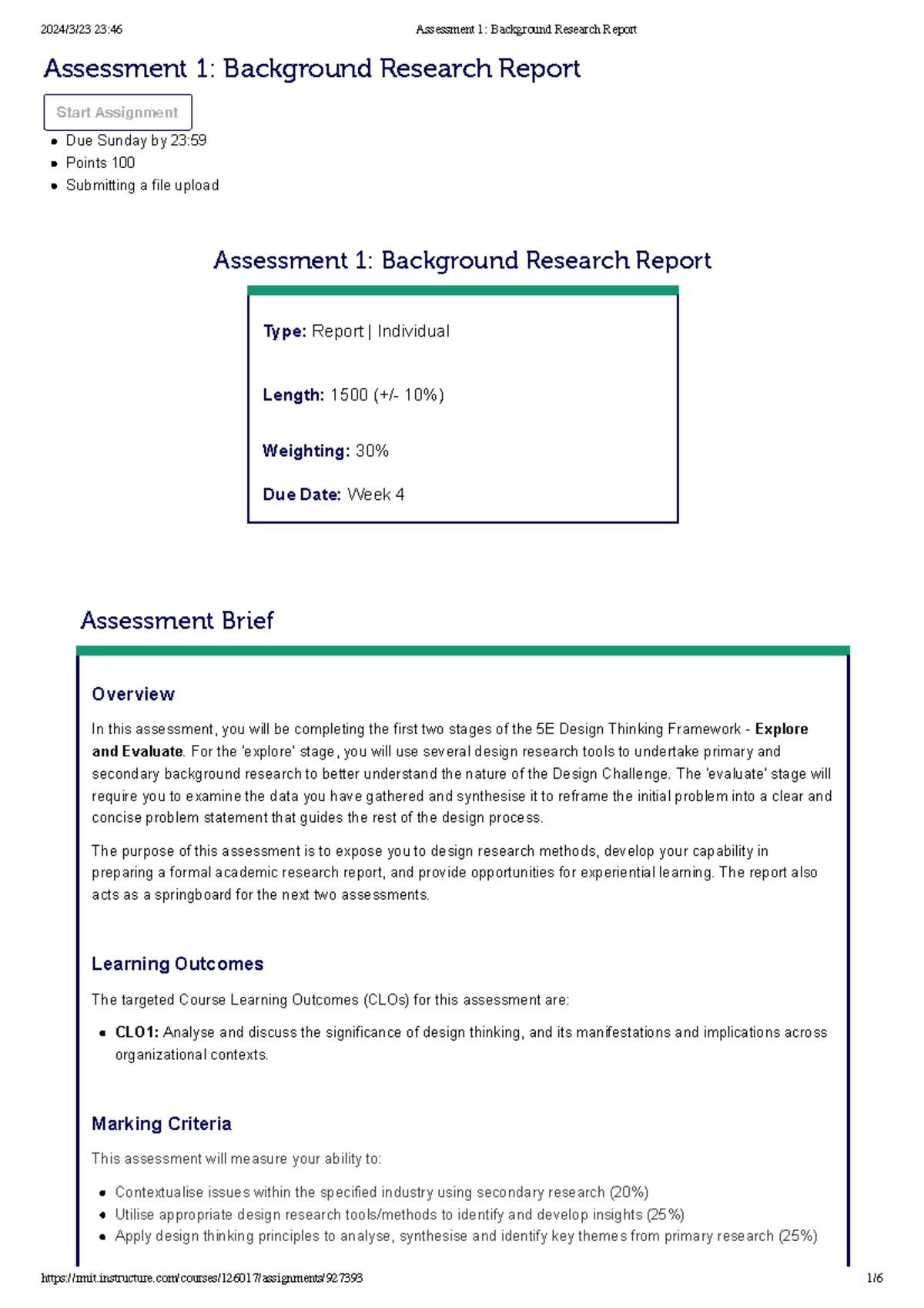 Assessment 1 Background Research Report - Assessment 1: Background ...
