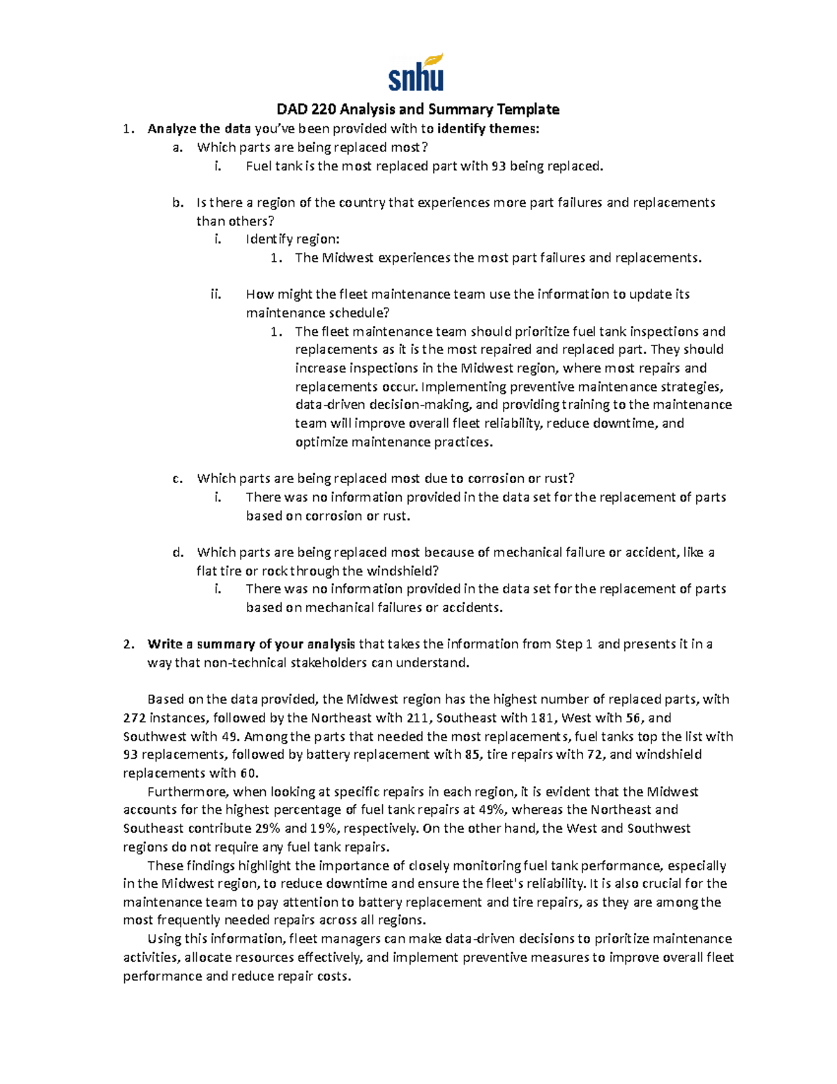 Dad 220 Mod 5 Analysis Dad 220 Analysis And Summary Template Analyze The Data You Ve Been