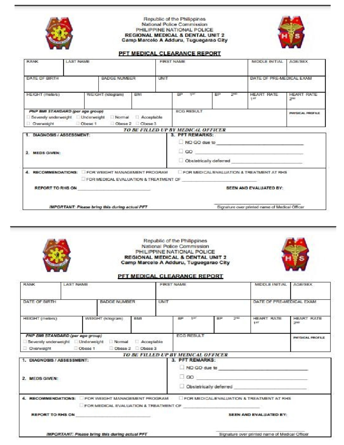 PFT Medical Clearance Report - Republic of the Philippines National ...