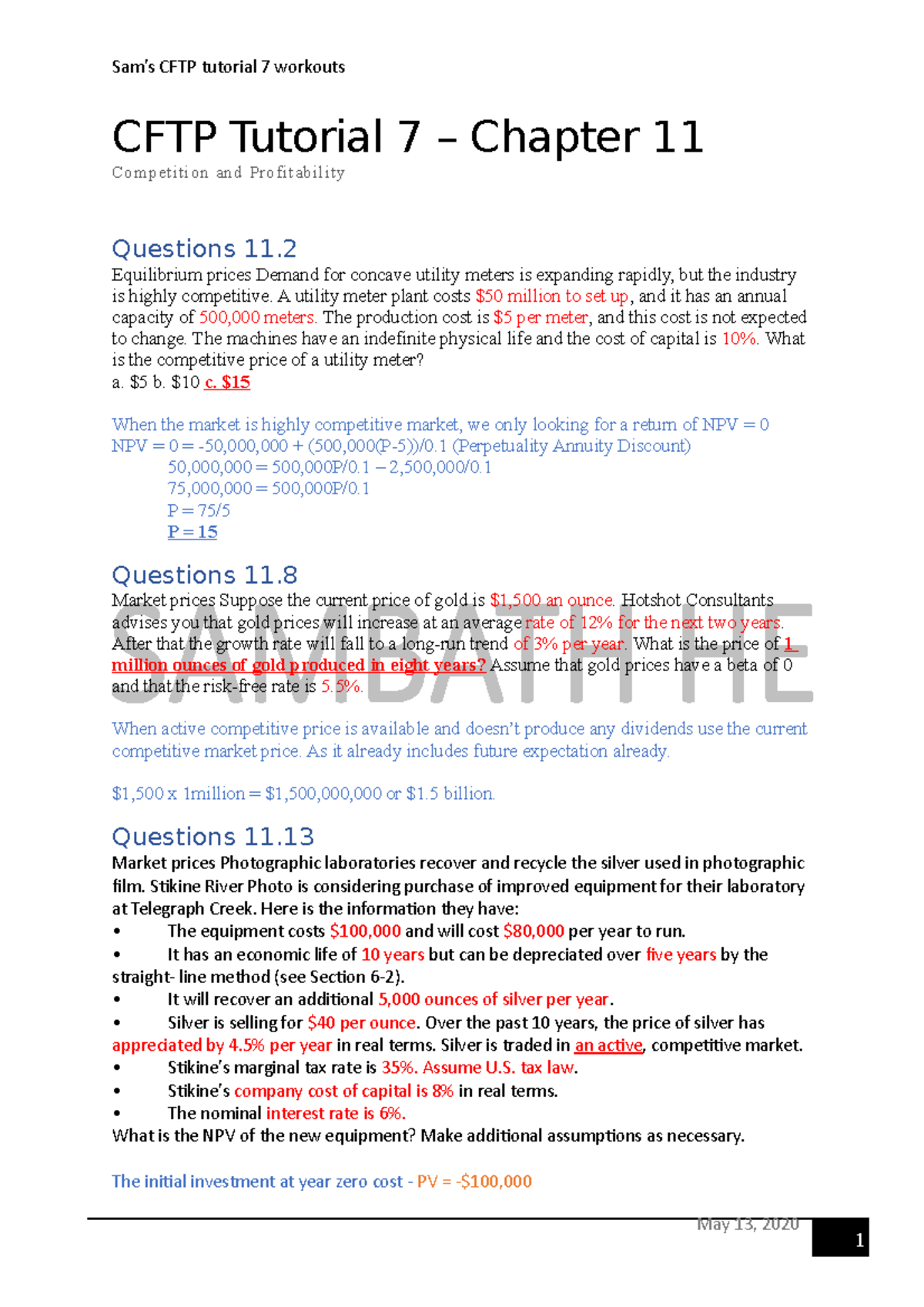 CFTP Tutorial 7 - May 13, 2020 CFTP Tutorial 7 – Chapter 11 Competition ...