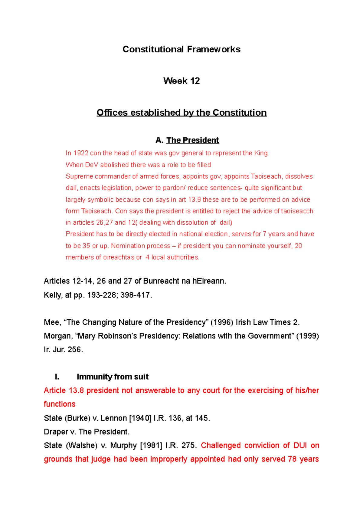 Week12 - constitutional offices - Constitutional Frameworks Week 12 Offices established by the ...