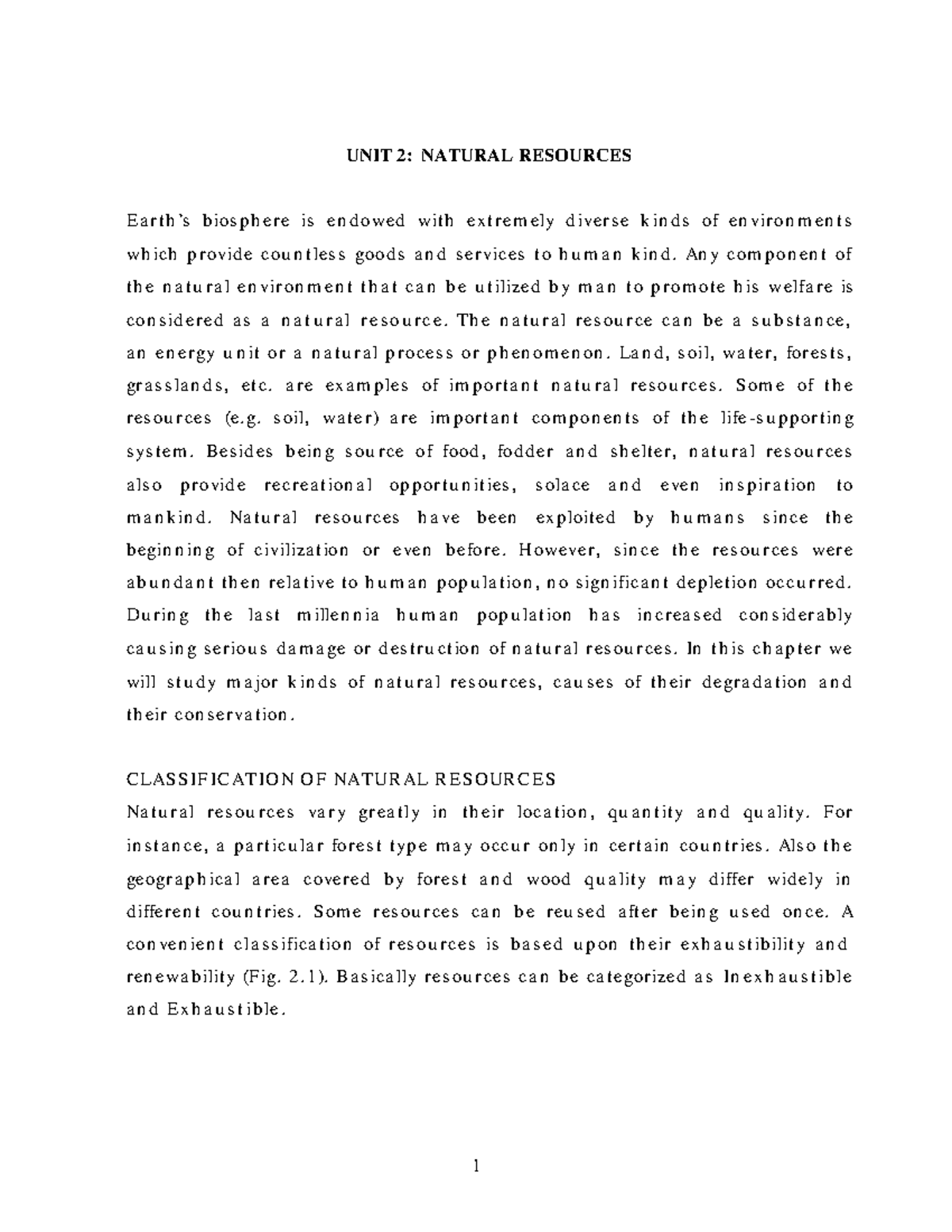 Natural Resources - UNIT 2: NATURAL RESOURCES Earth’s biosphere is ...