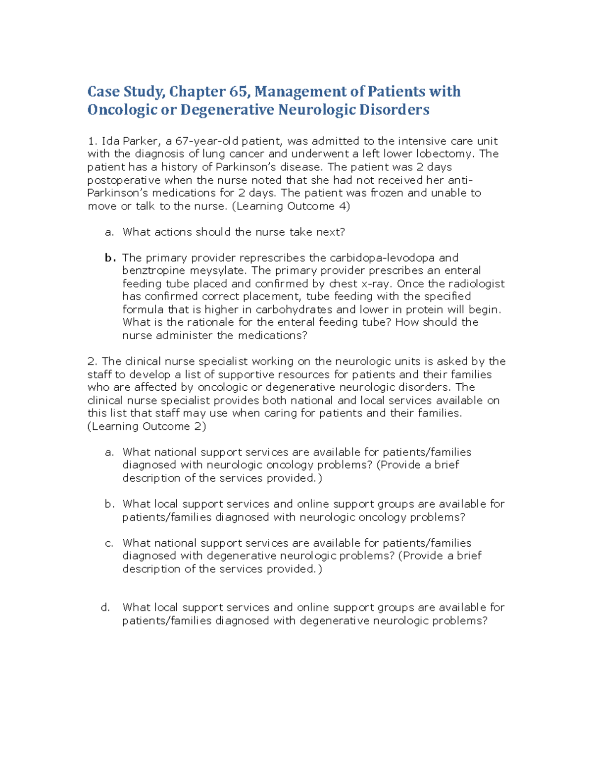 Chapter 65 - Homework assignment - Case Study, Chapter 65, Management ...
