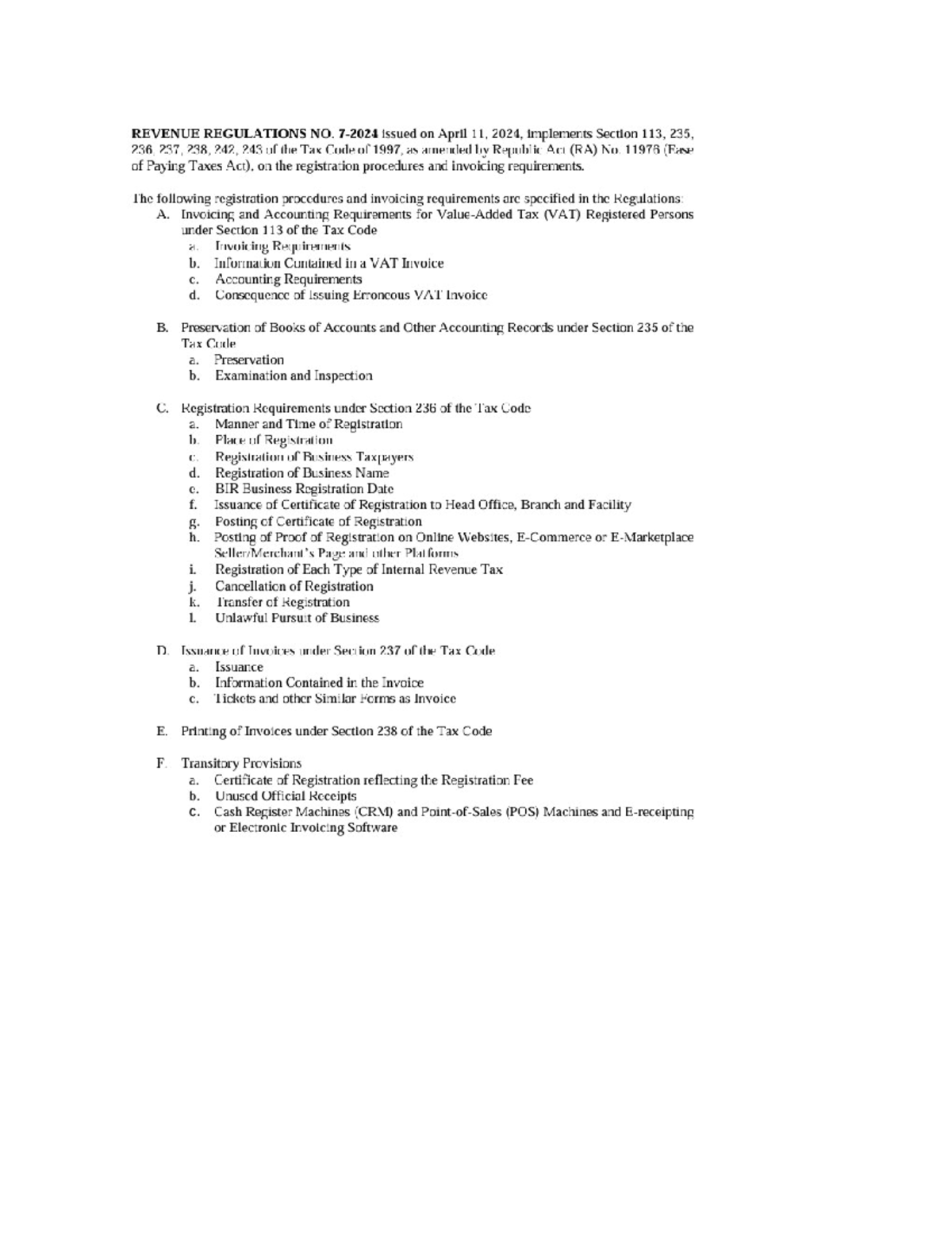 RR 7-2024 registration procedures and invoicing requirements - REVENUE ...
