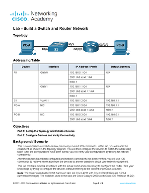 3.7.10 Lab - Use Wireshark to View Network Traffic - Topology Objectives Part 1: Capture and ...