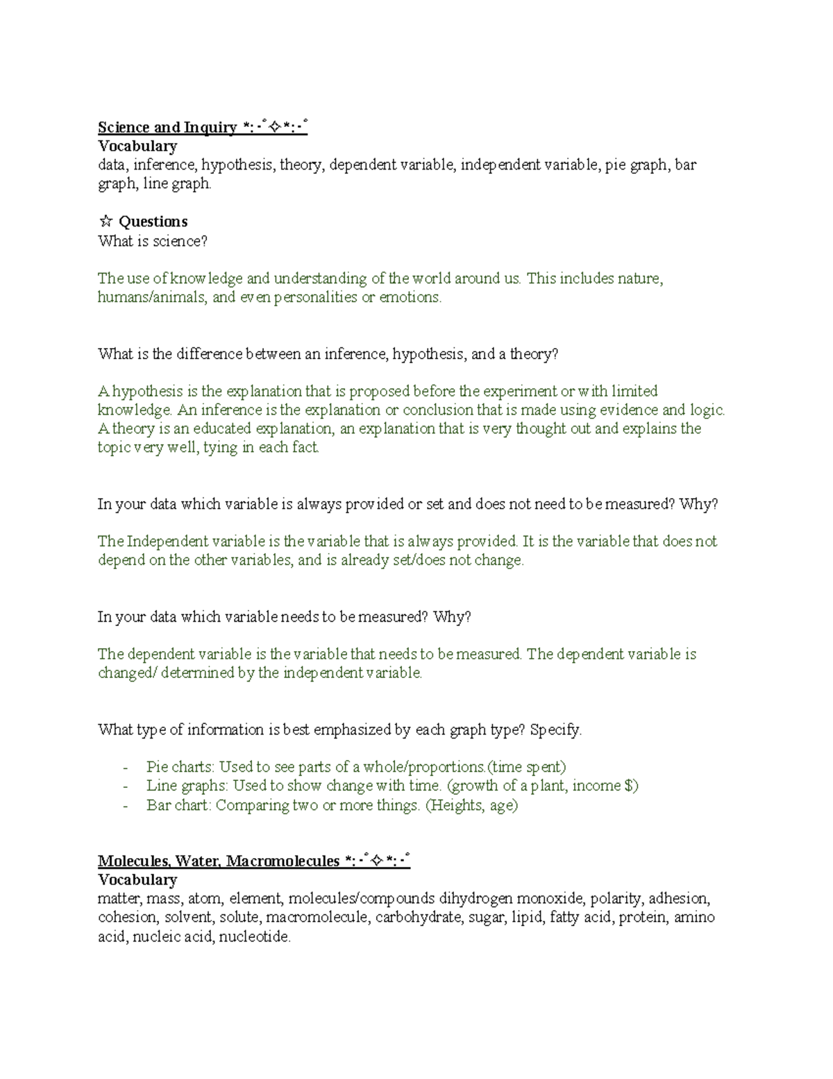 Study Guide - Biology - Science and Inquiry :･ﾟ :･ﾟ Vocabulary data ...