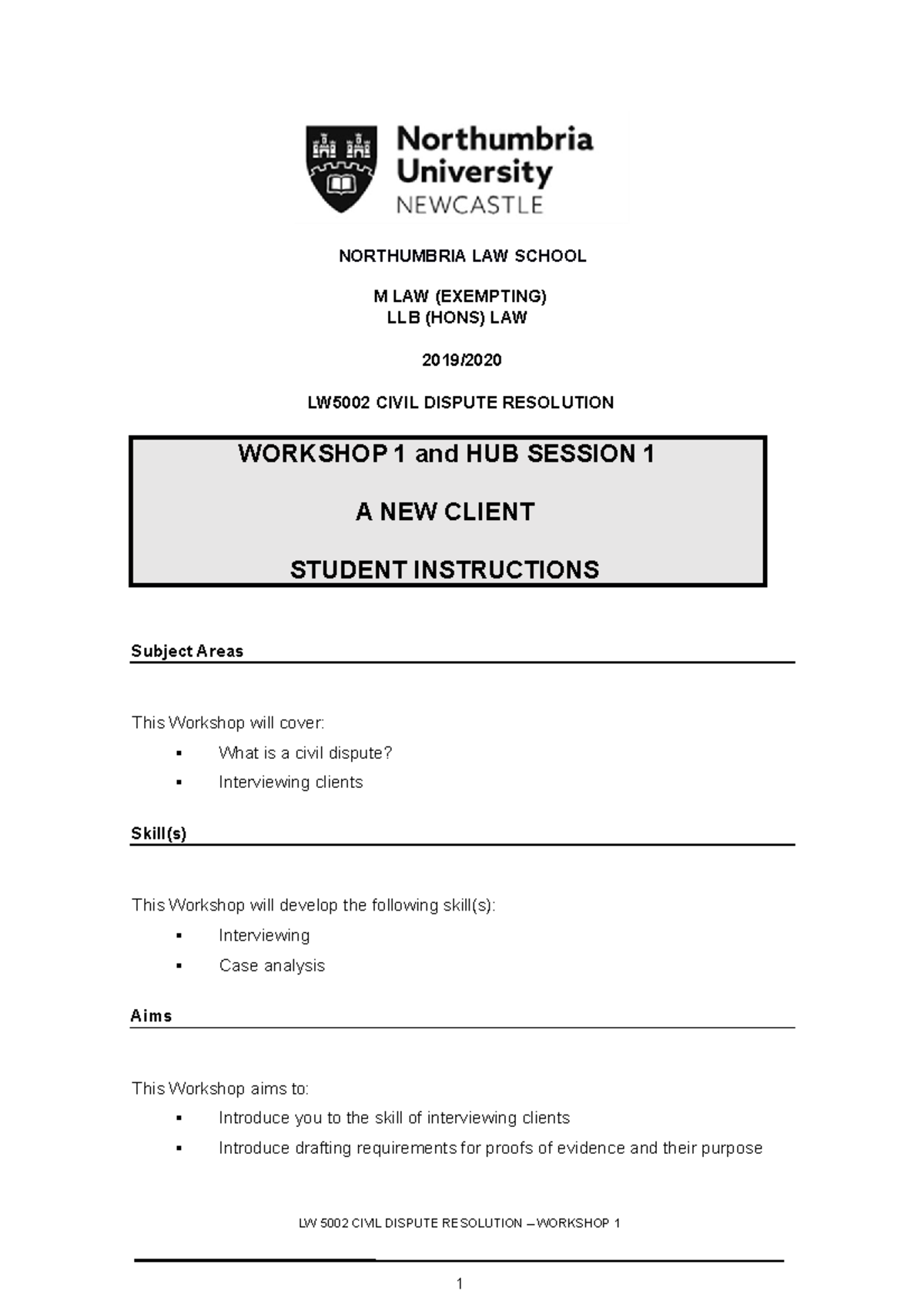 CDR Workshop 1 - 2019-2020 - Document 0 - Student Instructions ...