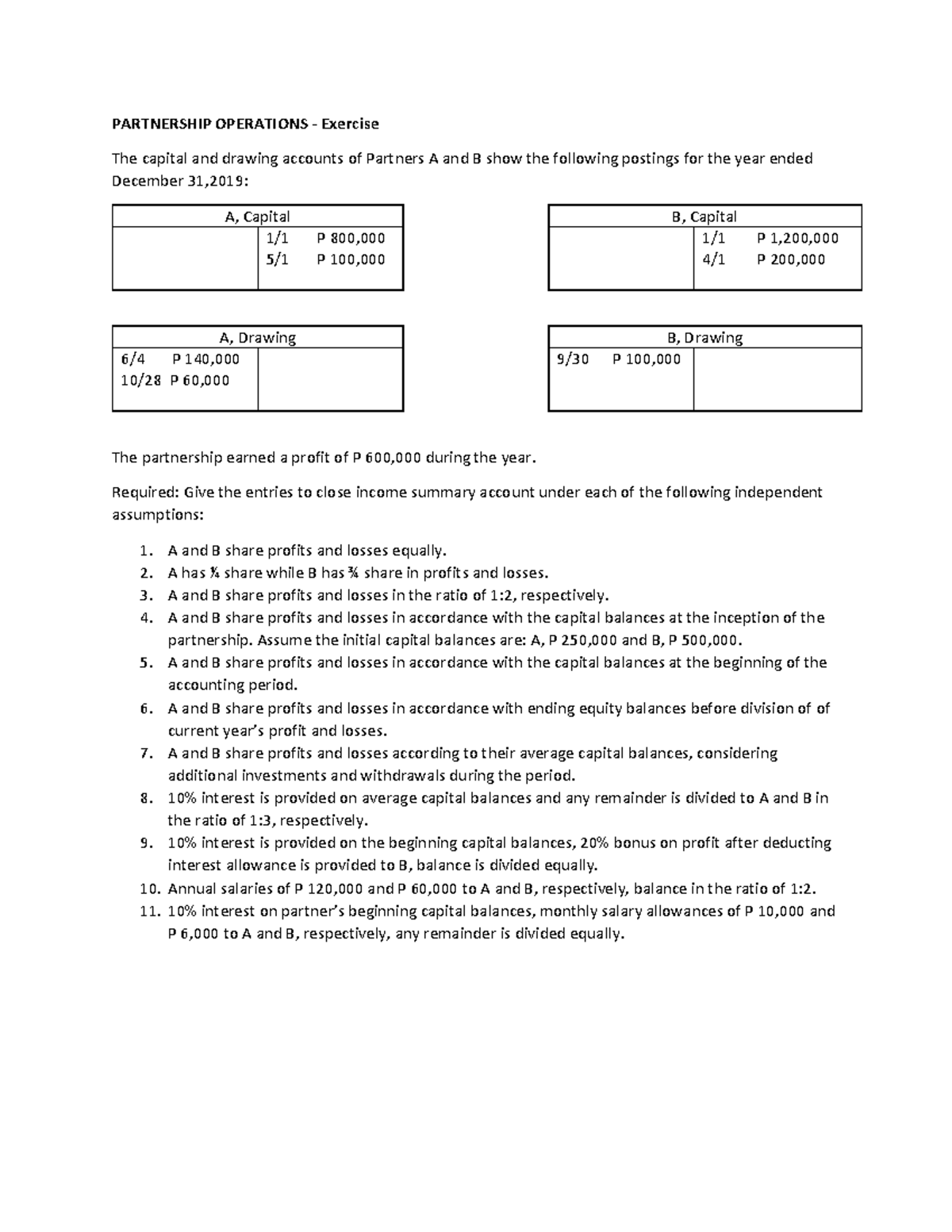 Partnership Operations- Exercise - PARTNERSHIP OPERATIONS - Exercise ...