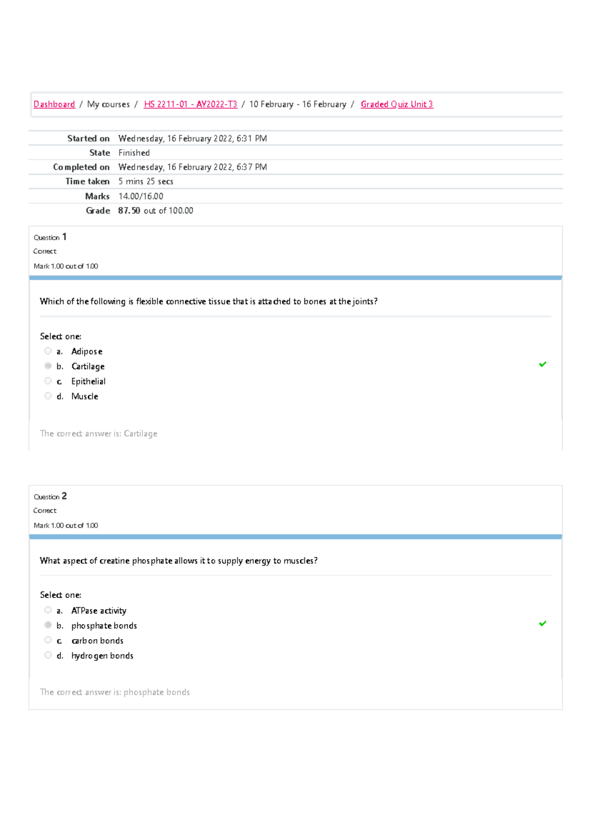 Graded Quiz Unit 3 Attempt review - Started on Wednesday, 16 February ...
