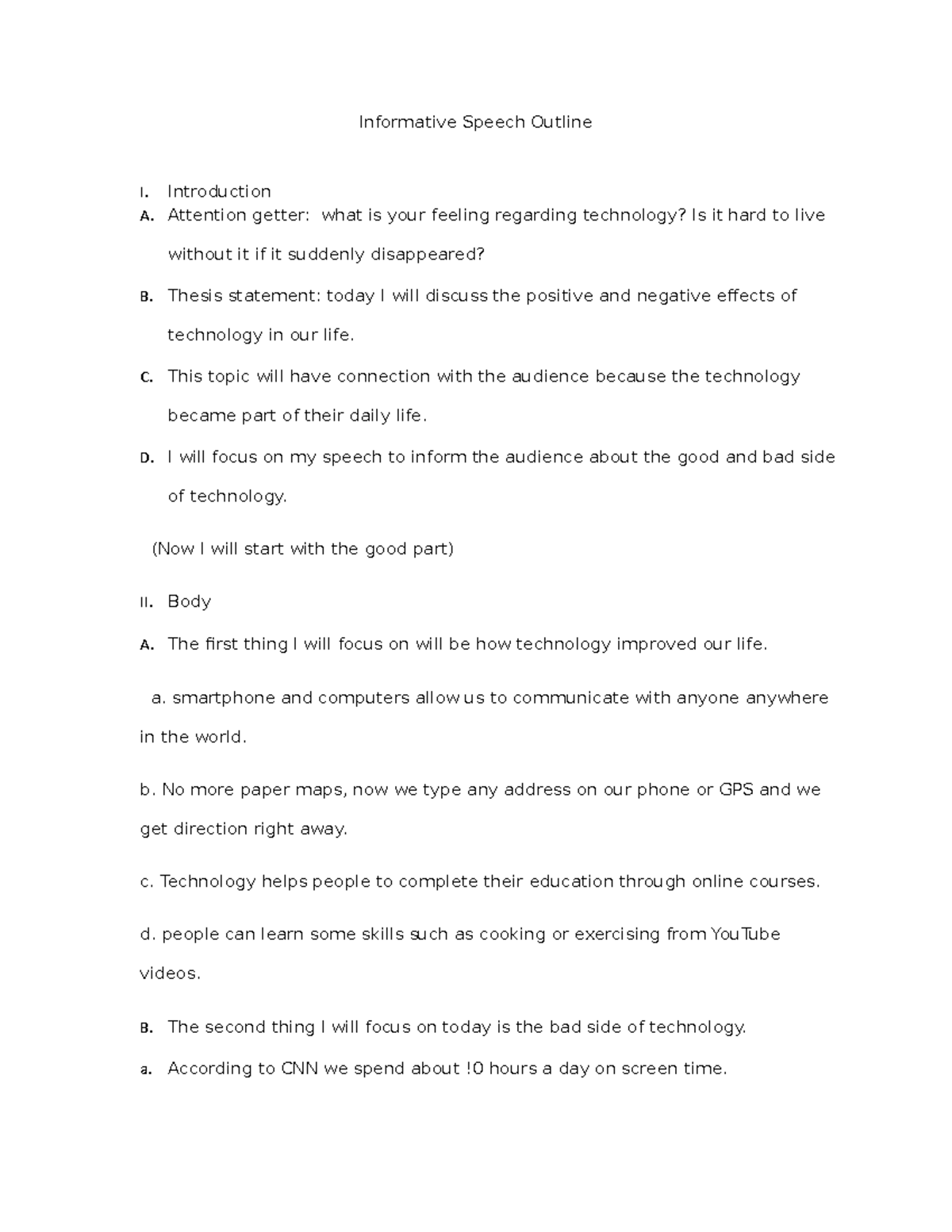 Document 19 - Informative speech outline - Informative Speech Outline I ...