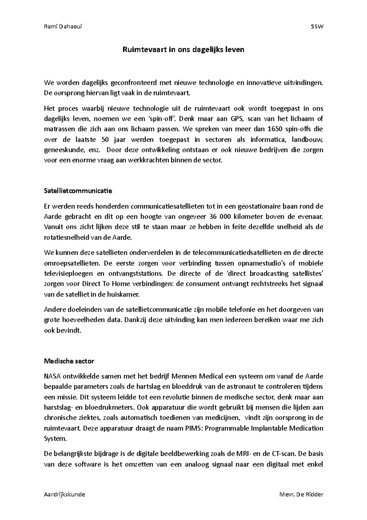 Samenvatting Ruimtevaart in ons dagelijks leven - Ruimtevaart in ons ...