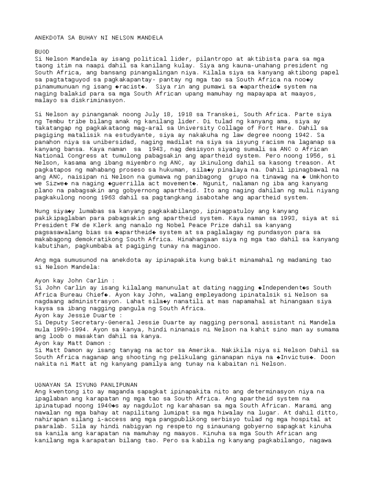 Anekdota Sa Buhay Ni Nelson Mandela - ANEKDOTA SA BUHAY NI NELSON ...