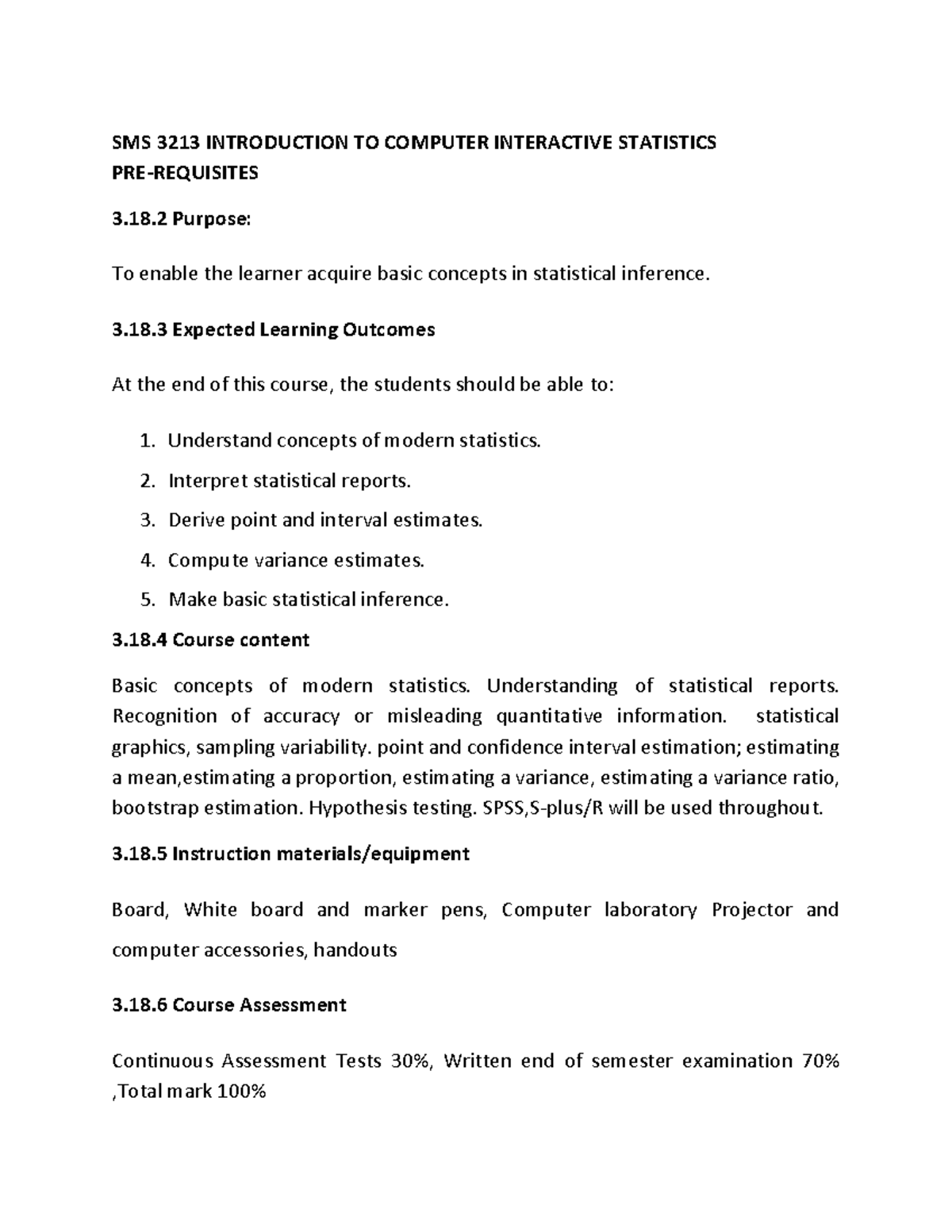 Introduction TO R - SMS 3213 INTRODUCTION TO COMPUTER INTERACTIVE ...