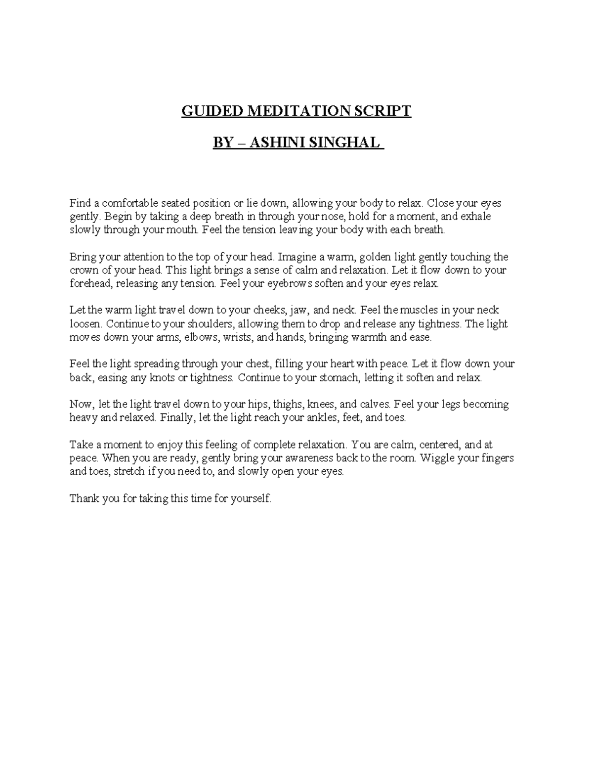 Guided Meditation Script - GUIDED MEDITATION SCRIPT BY – ASHINI SINGHAL ...