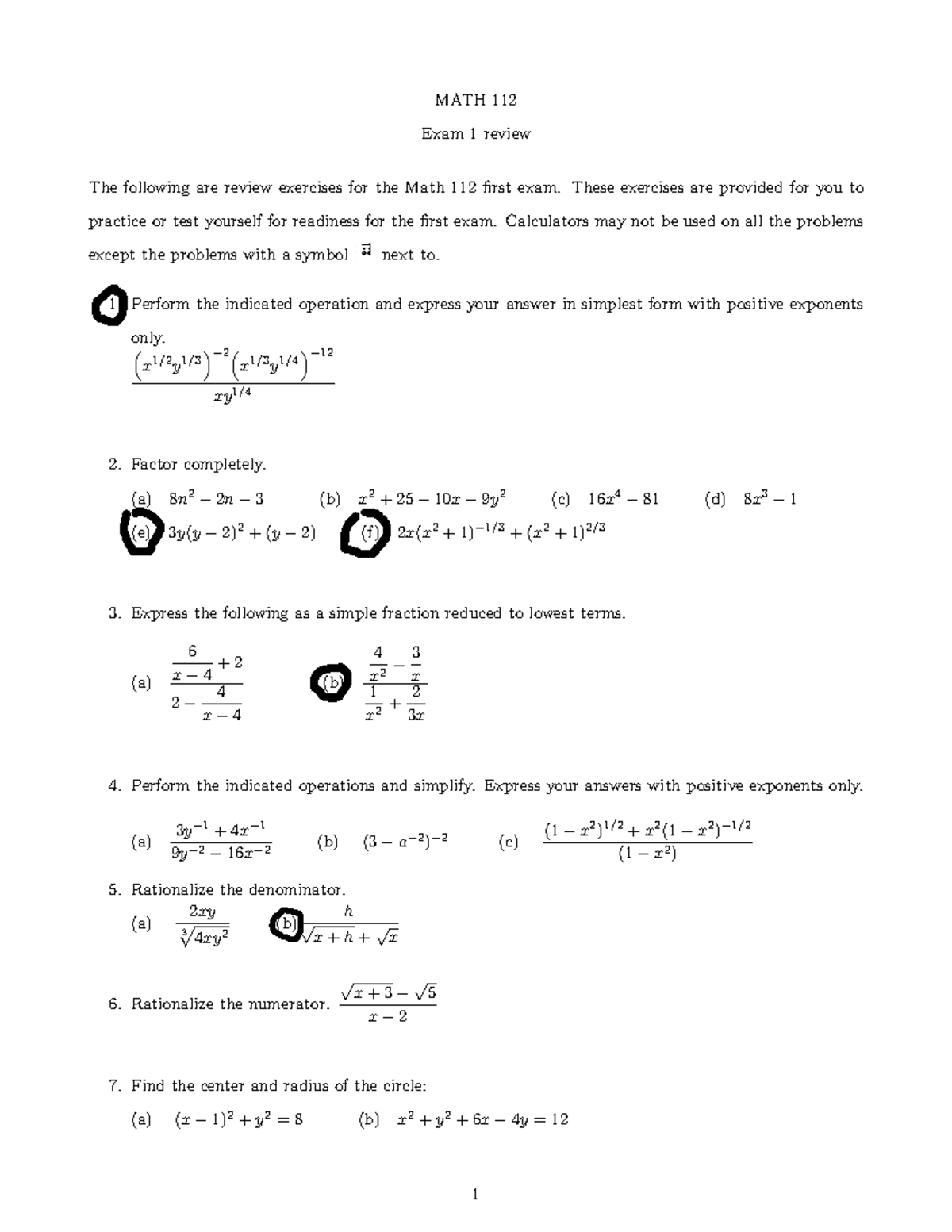 Study guide - Math 135 Practice - MATH 112 Exam 1 review The following ...