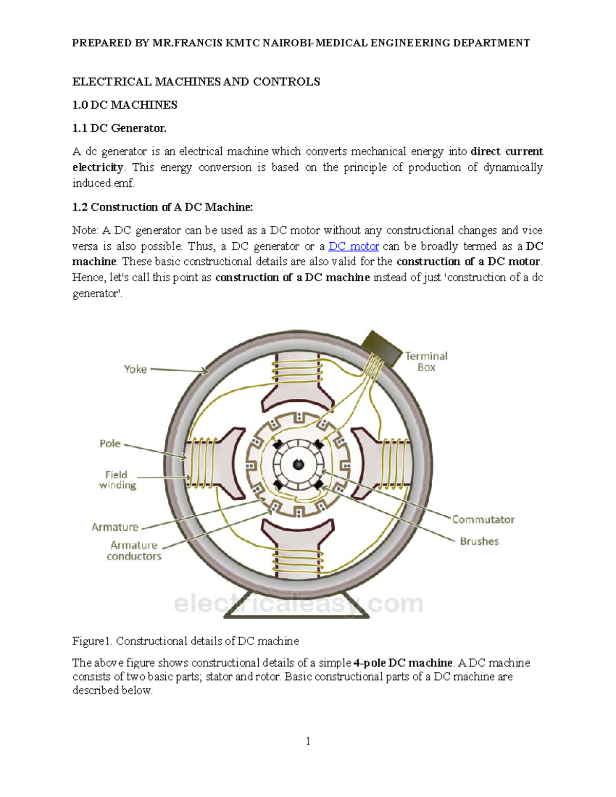1) D.C machine - NULL - ELECTRICAL MACHINES AND CONTROLS 1 DC MACHINES ...