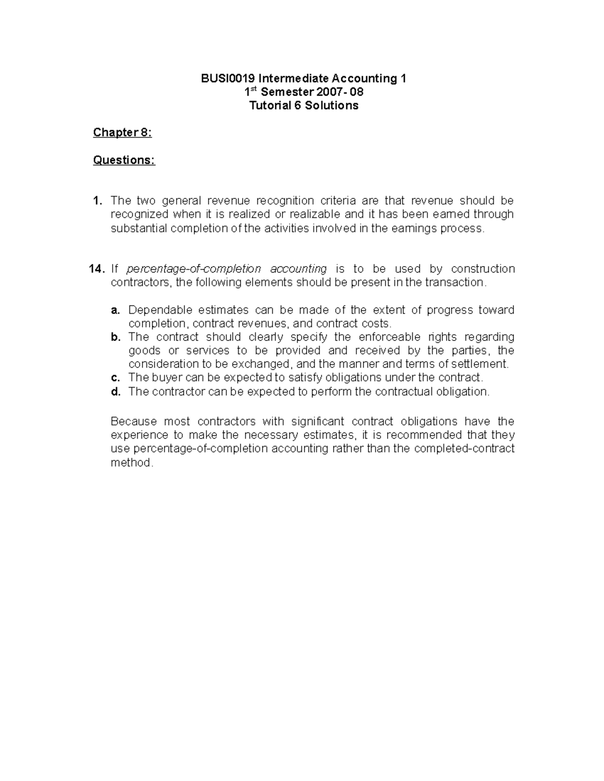 Tut6 - aaa - BUSI0019 Intermediate Accounting 1 1 st Semester 2007- 08 Tutorial 6 Solutions ...