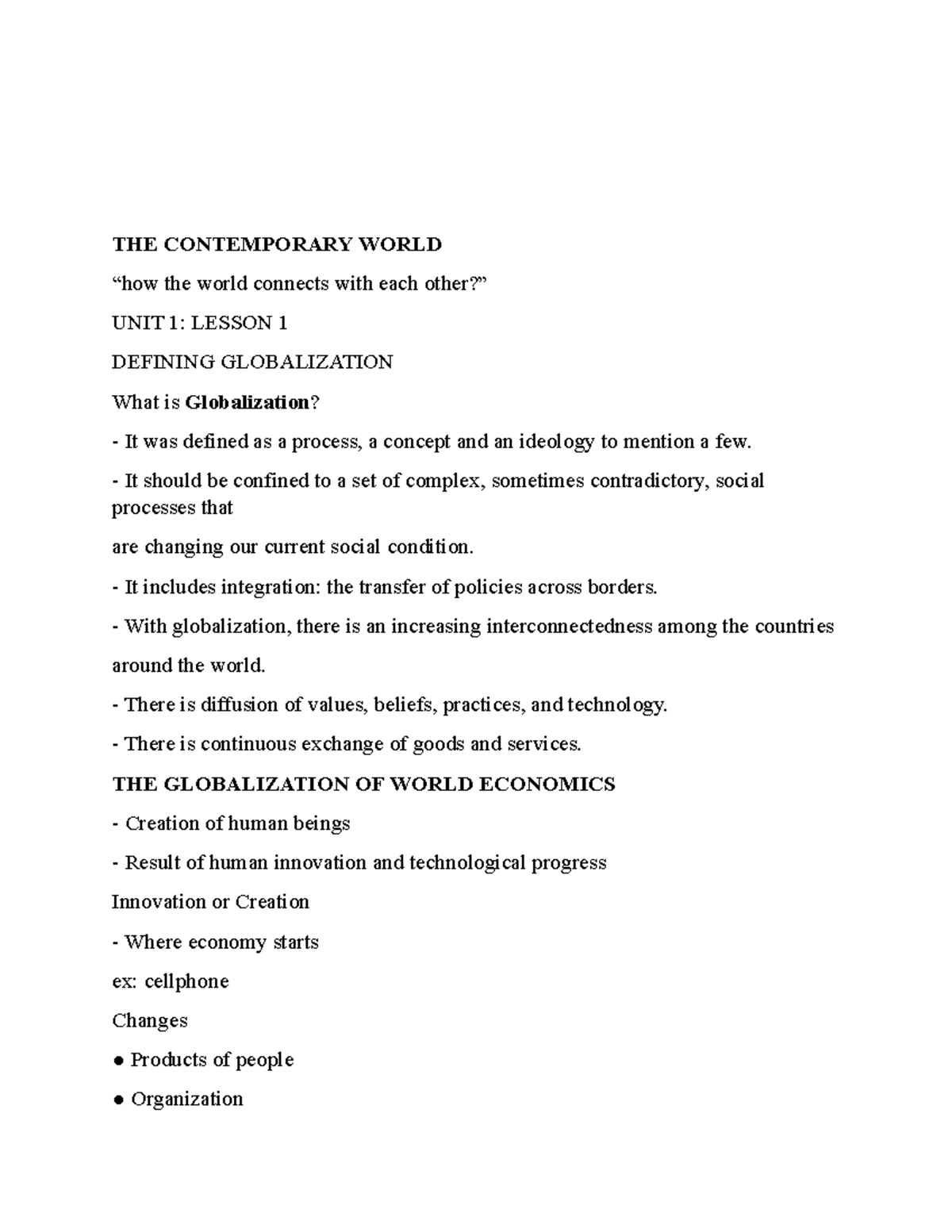 THE- Contemporary- World - THE CONTEMPORARY WORLD “how the world ...