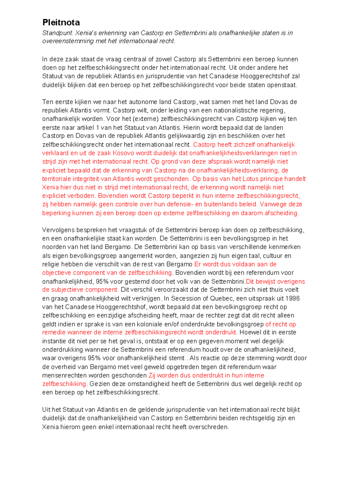Pleitnota volkenrecht - Pleitnota Standpunt: Xenia’s erkenning van ...