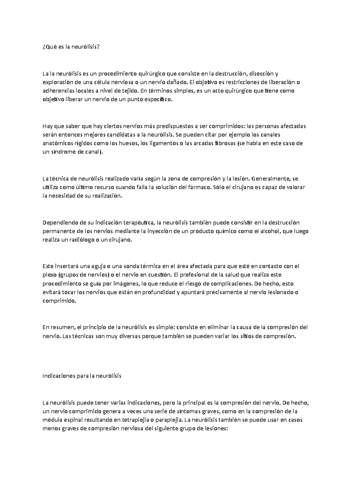 Documento 8 - La neurolisis - ¿Qué es la neurólisis? La la neurólisis ...