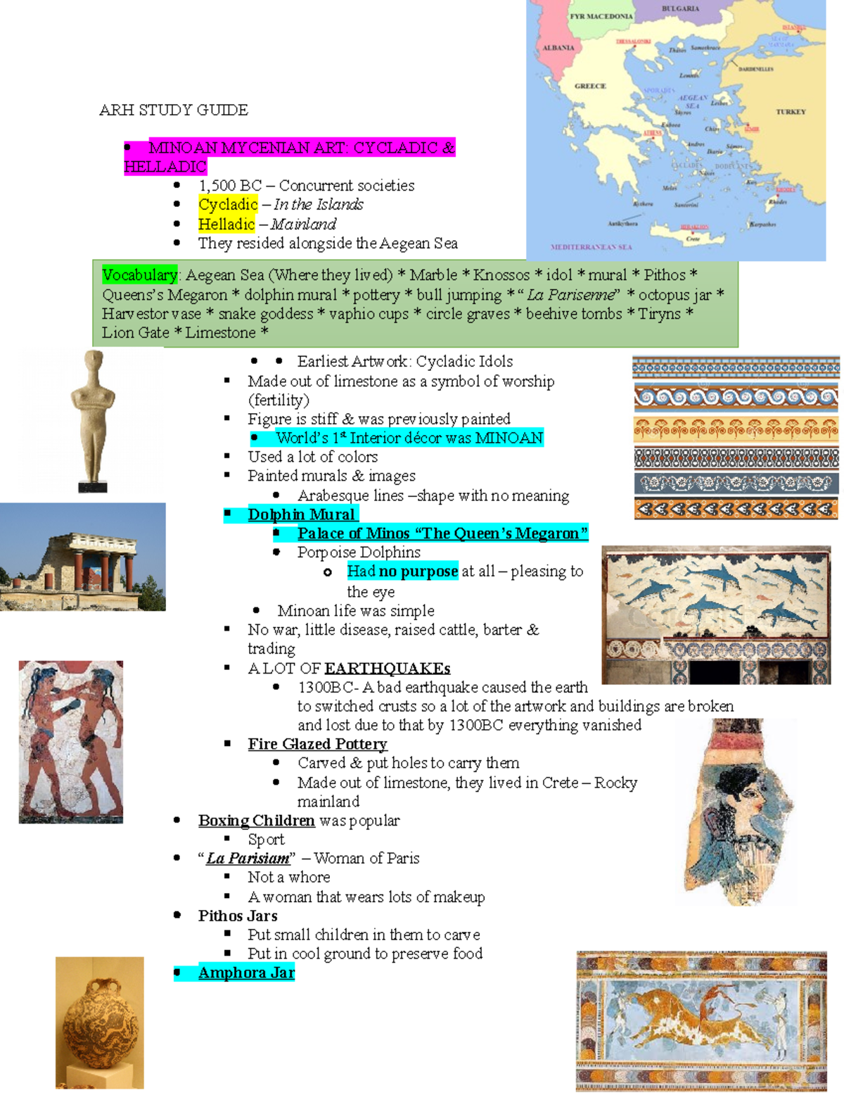 ARH Study Guide - Lecture notes For Test 1 - ARH STUDY GUIDE MINOAN ...