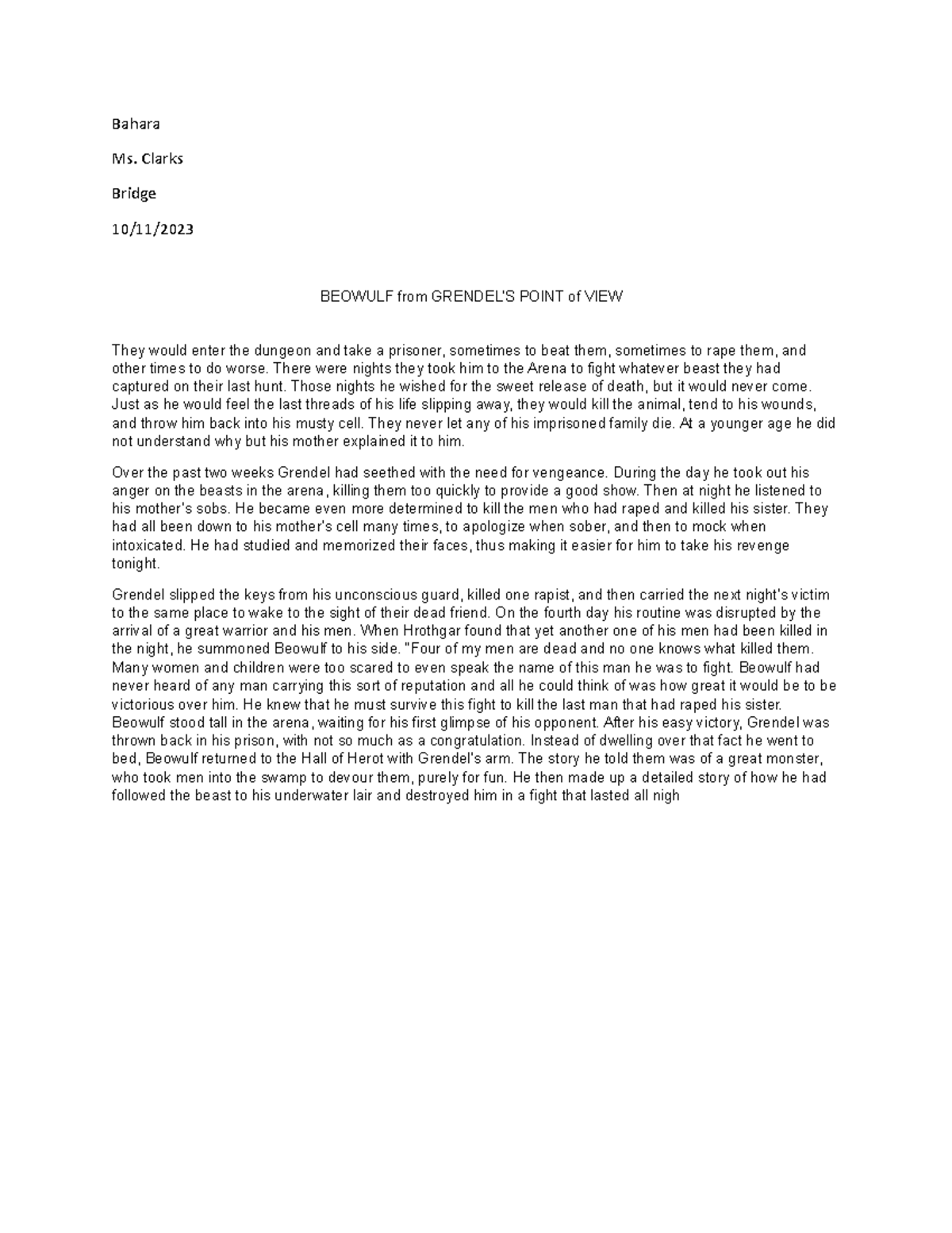 Document 15 - i don't know - Bahara Ms. Clarks Bridge 10/11/ BEOWULF ...