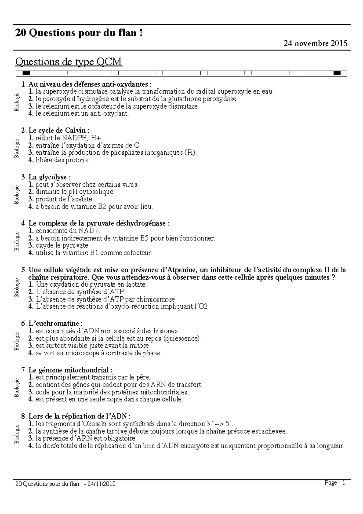 QCM - 20 Questions pour du flan sans réponses - 20 Questions pour du ...