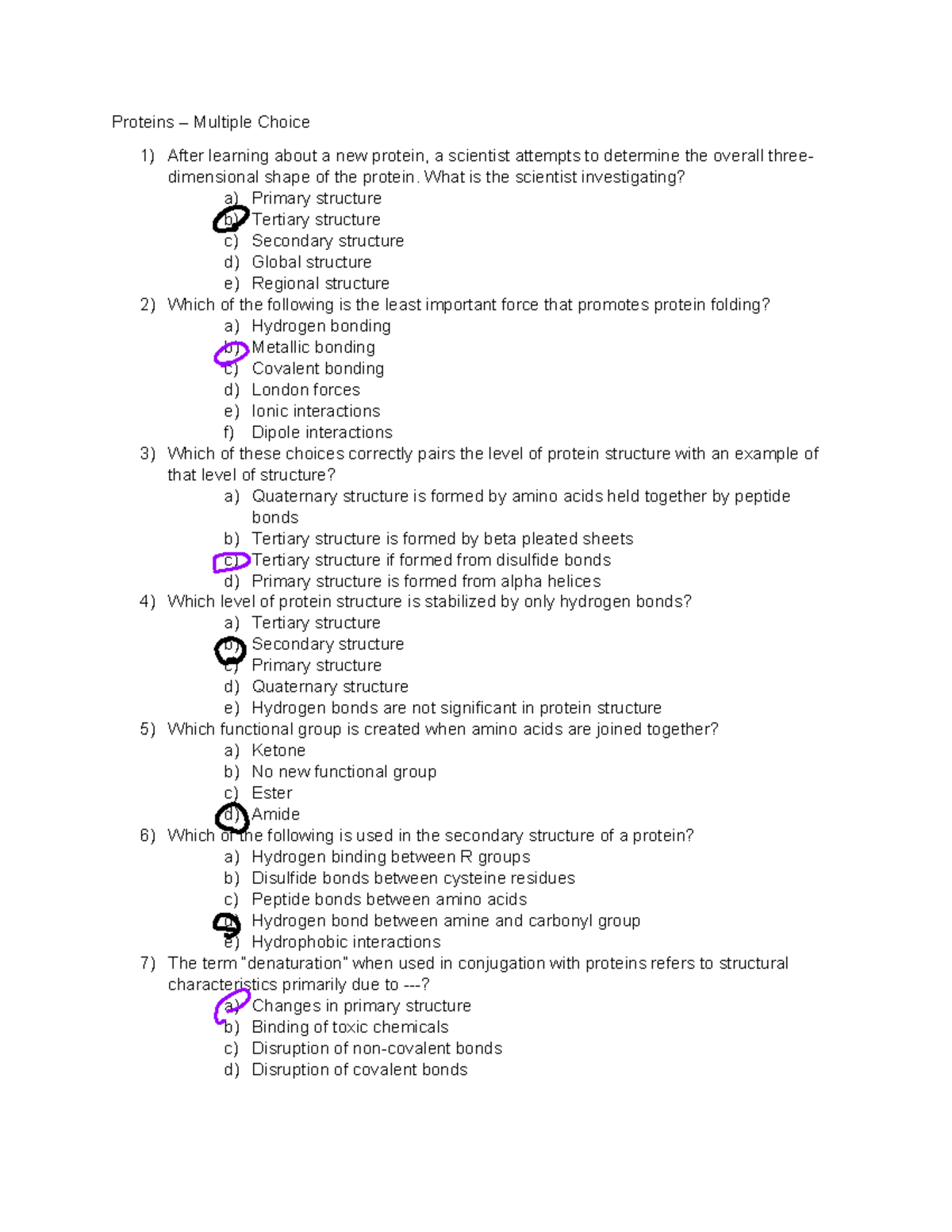Proteins Multiple Choice - Proteins – Multiple Choice After learning ...