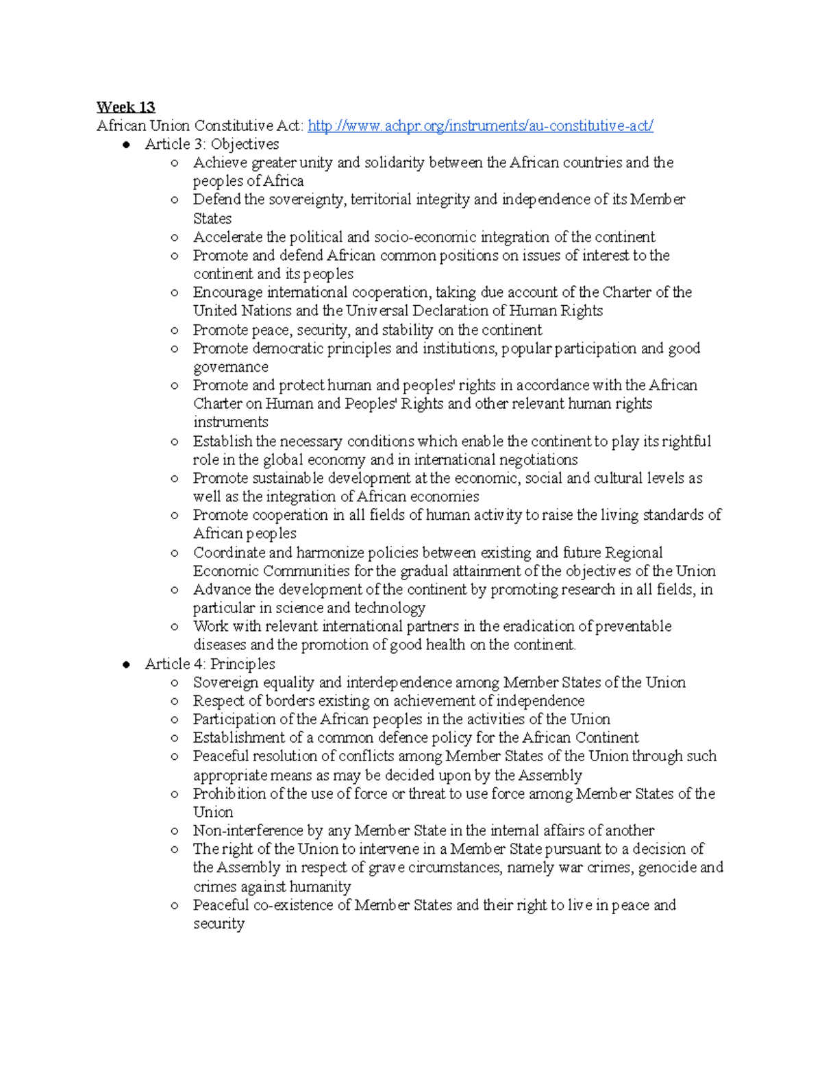 Global Governance Weeks 13-15 Articles - Week 13 African Union ...