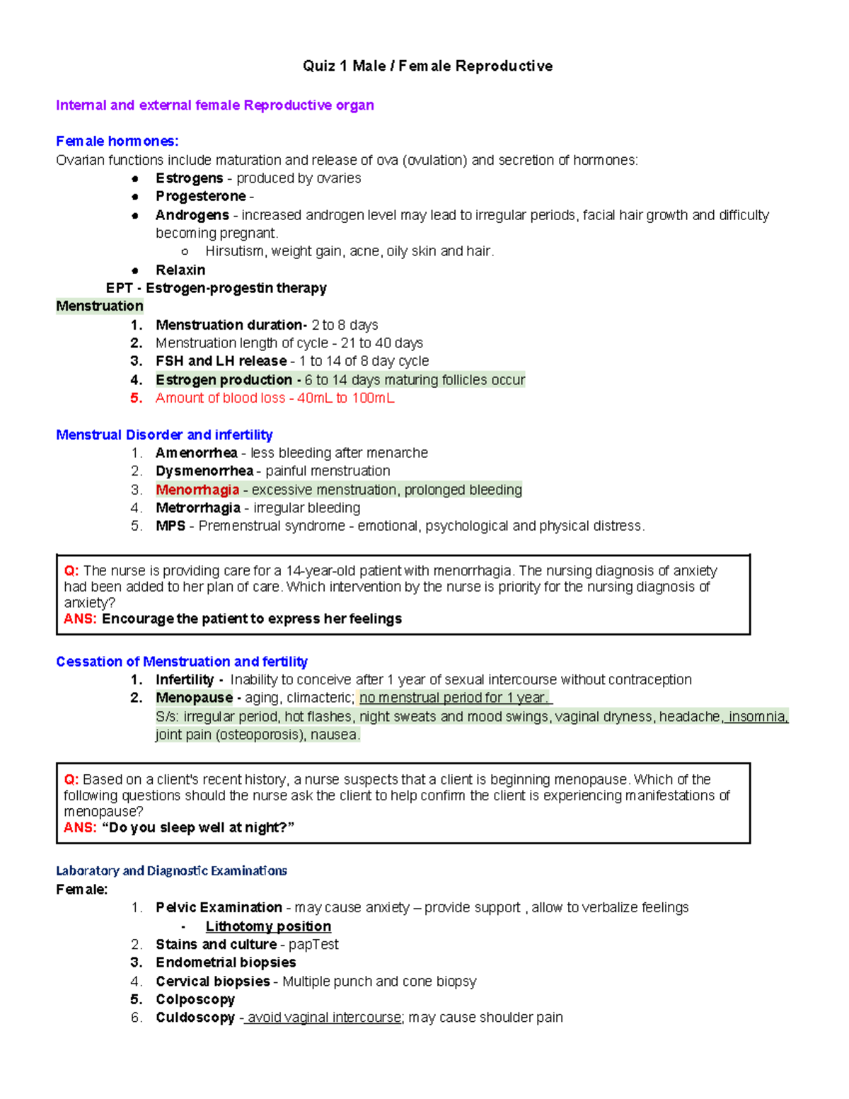 Quiz 1 Male female reproductive - Quiz 1 Male / Female Reproductive ...