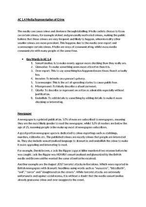 Unit 1 AC1.5 - Explain the impact of media representations on the public perception of crime ...