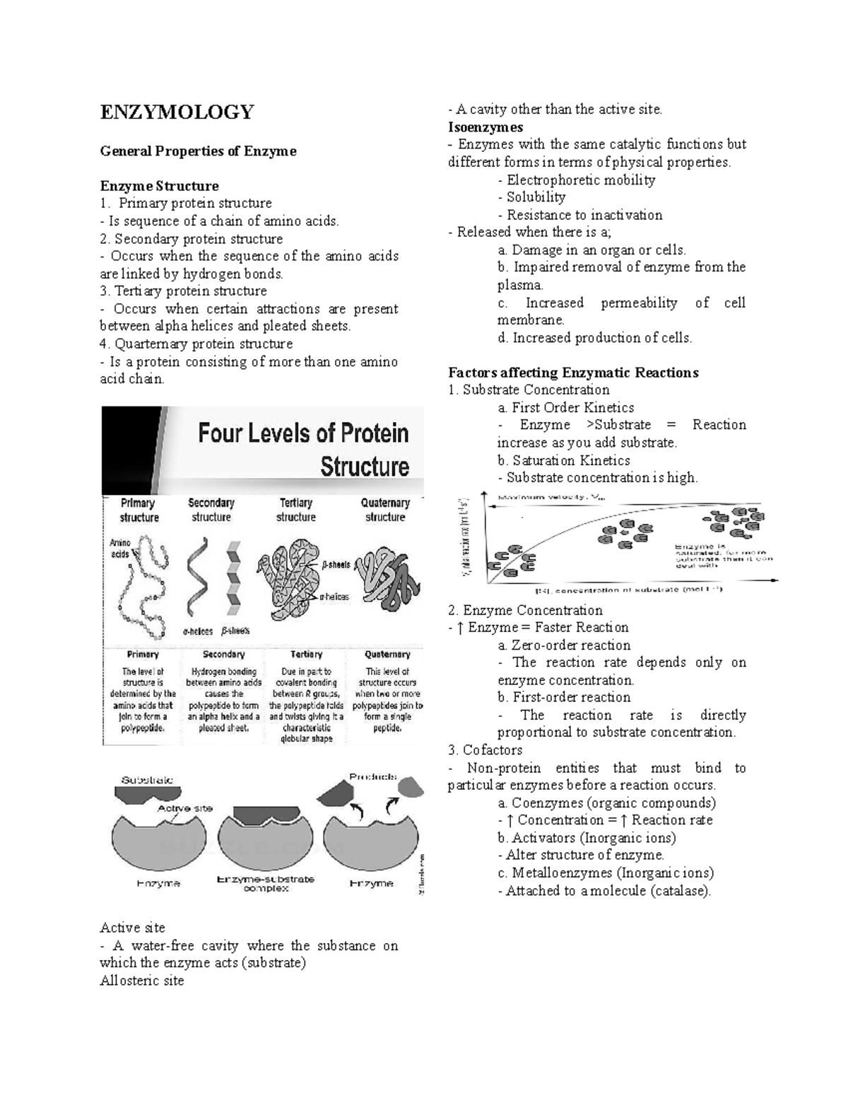 Enzymology I - ENZYMOLOGY General Properties of Enzyme Enzyme Structure ...